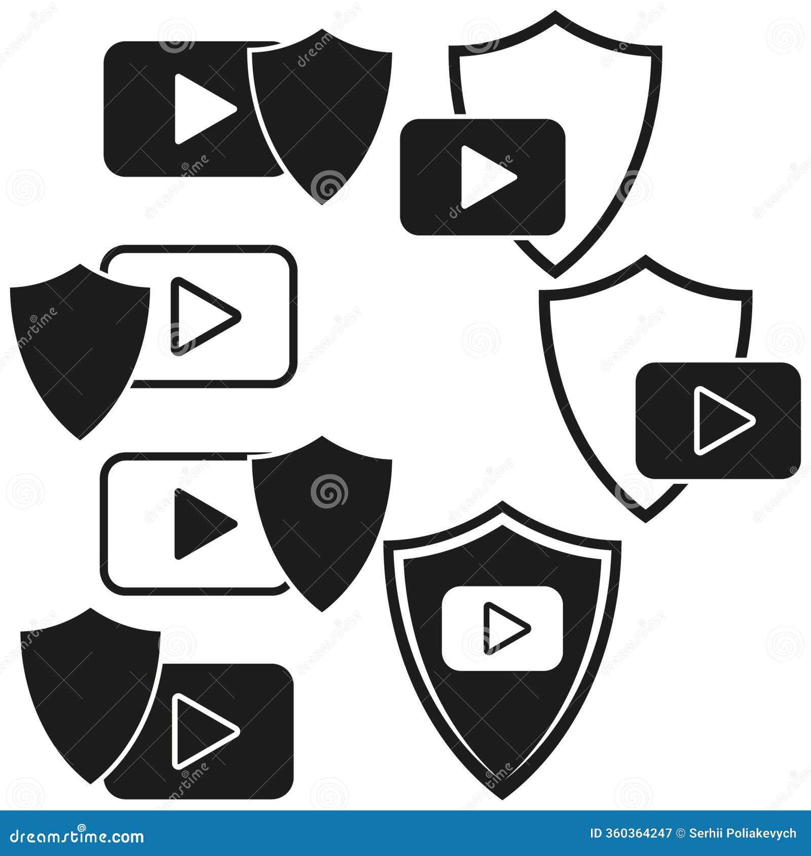 Video Shield Icons. Security Protection Symbols. Media Interface Shapes ...