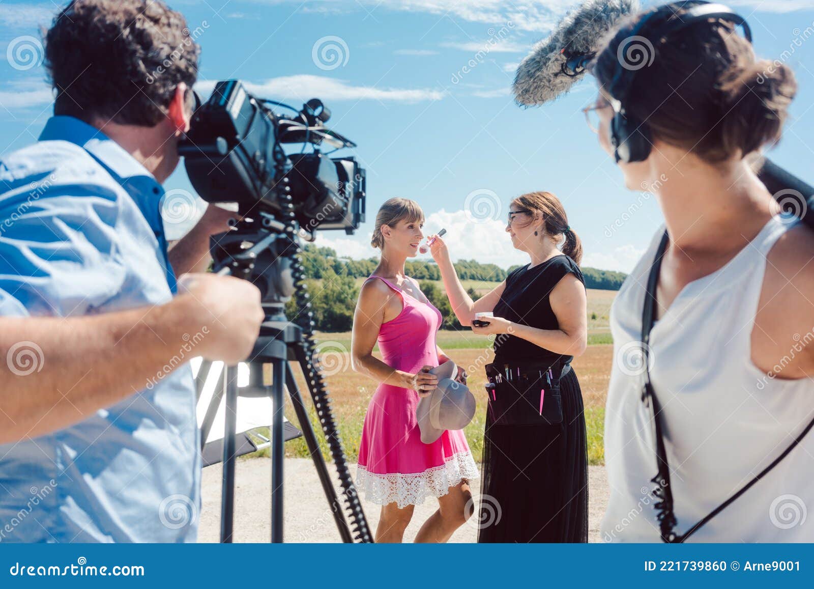 Video Shoot with Crew, Make Up Artist, and Model Stock Photo - Image of ...