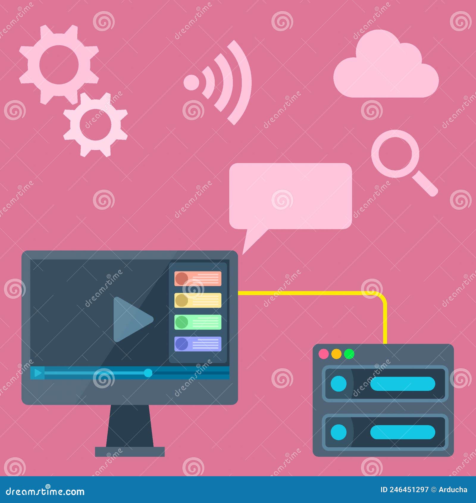 Video Streaming from Computer, Flat Design Icon Drawing Stock Vector ...