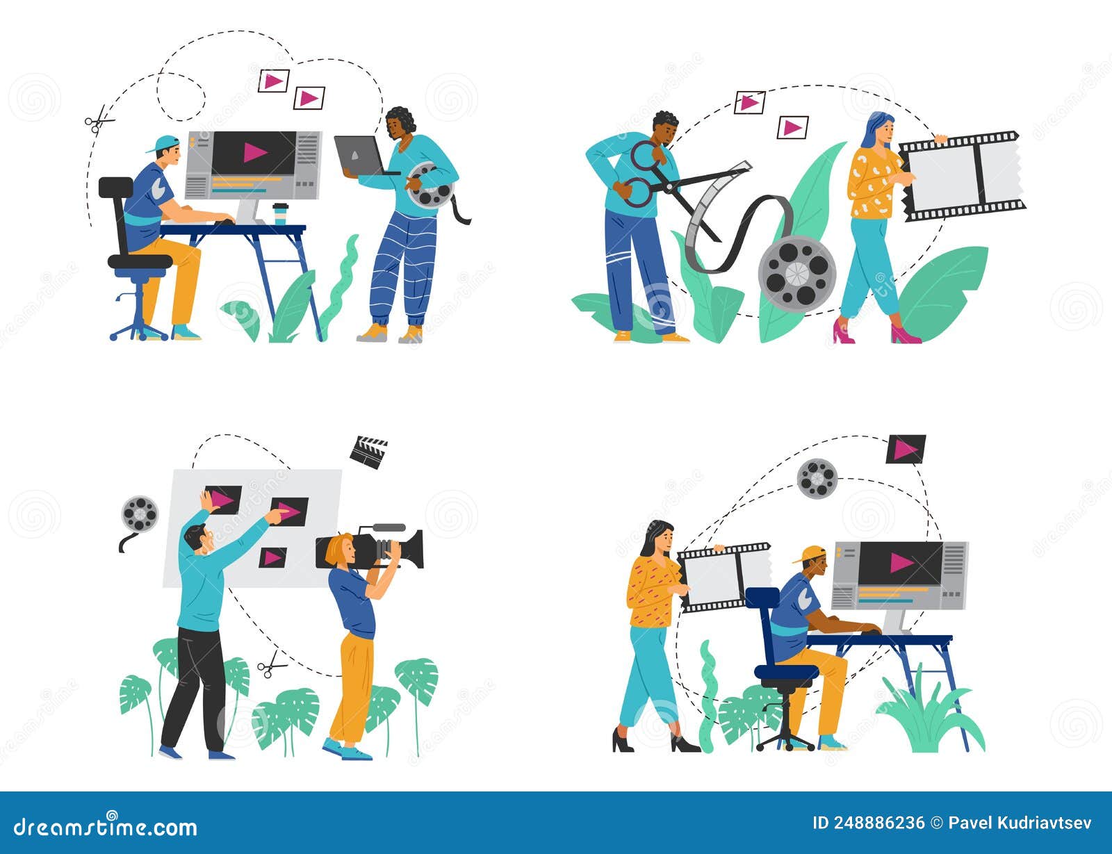 Video Studio Animators and Motion Designers Flat Vector Illustration ...