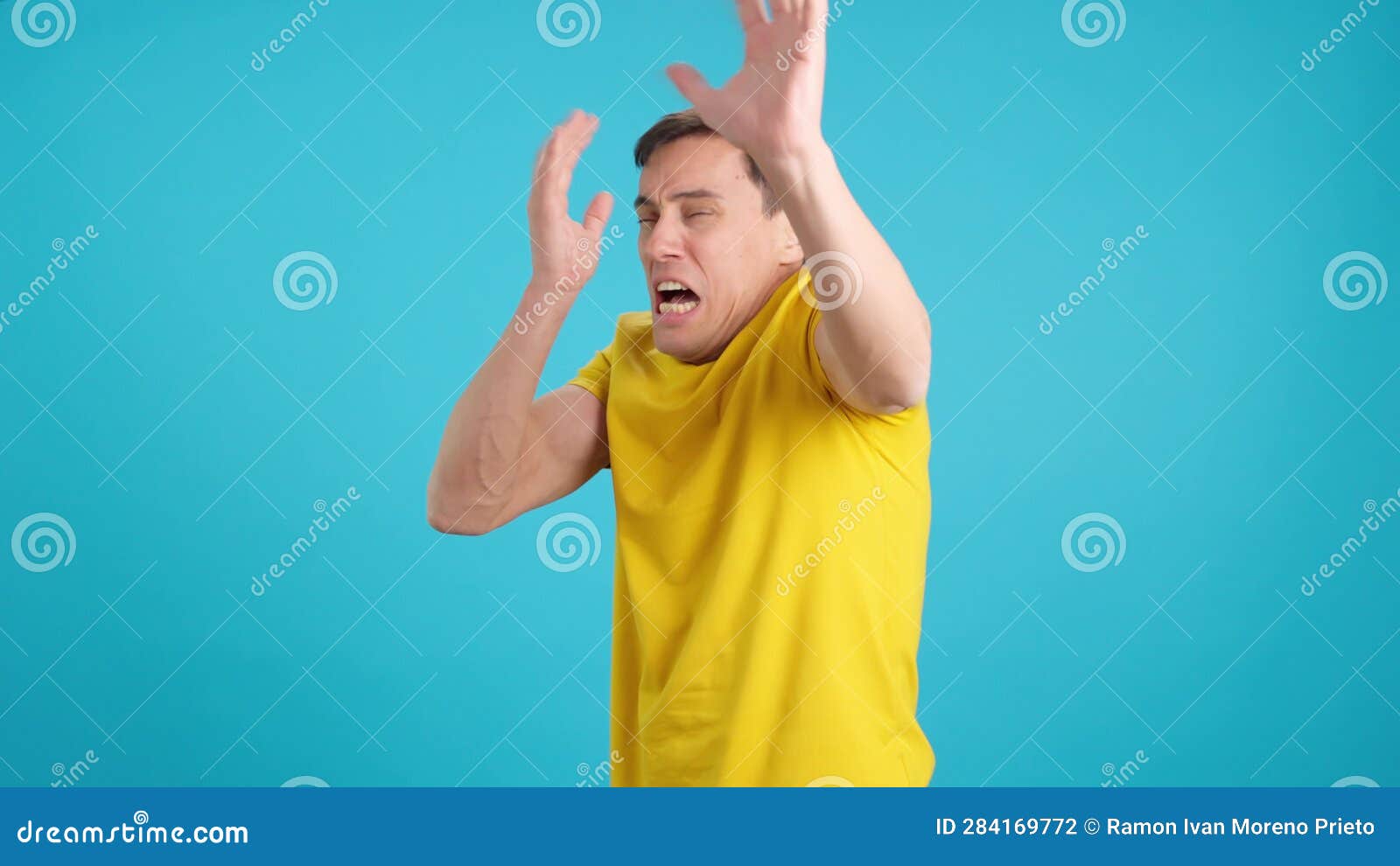 Scared Man Gesturing with the Hands in Fear Stock Footage - Video of ...