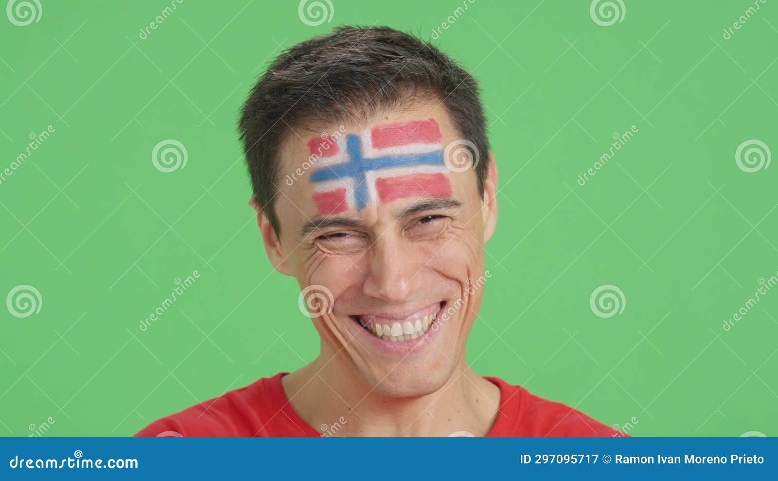 Man with a Norwegian Flag Painted on the Face Smiling Stock Video ...