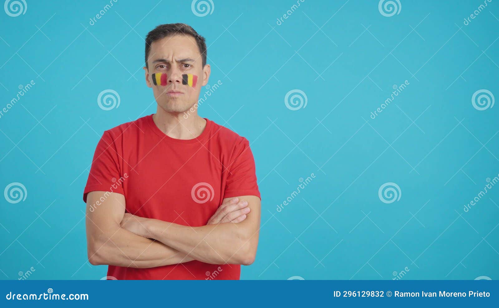 Dignified and Serious Man with Belgian Flag Painted on Face Stock ...