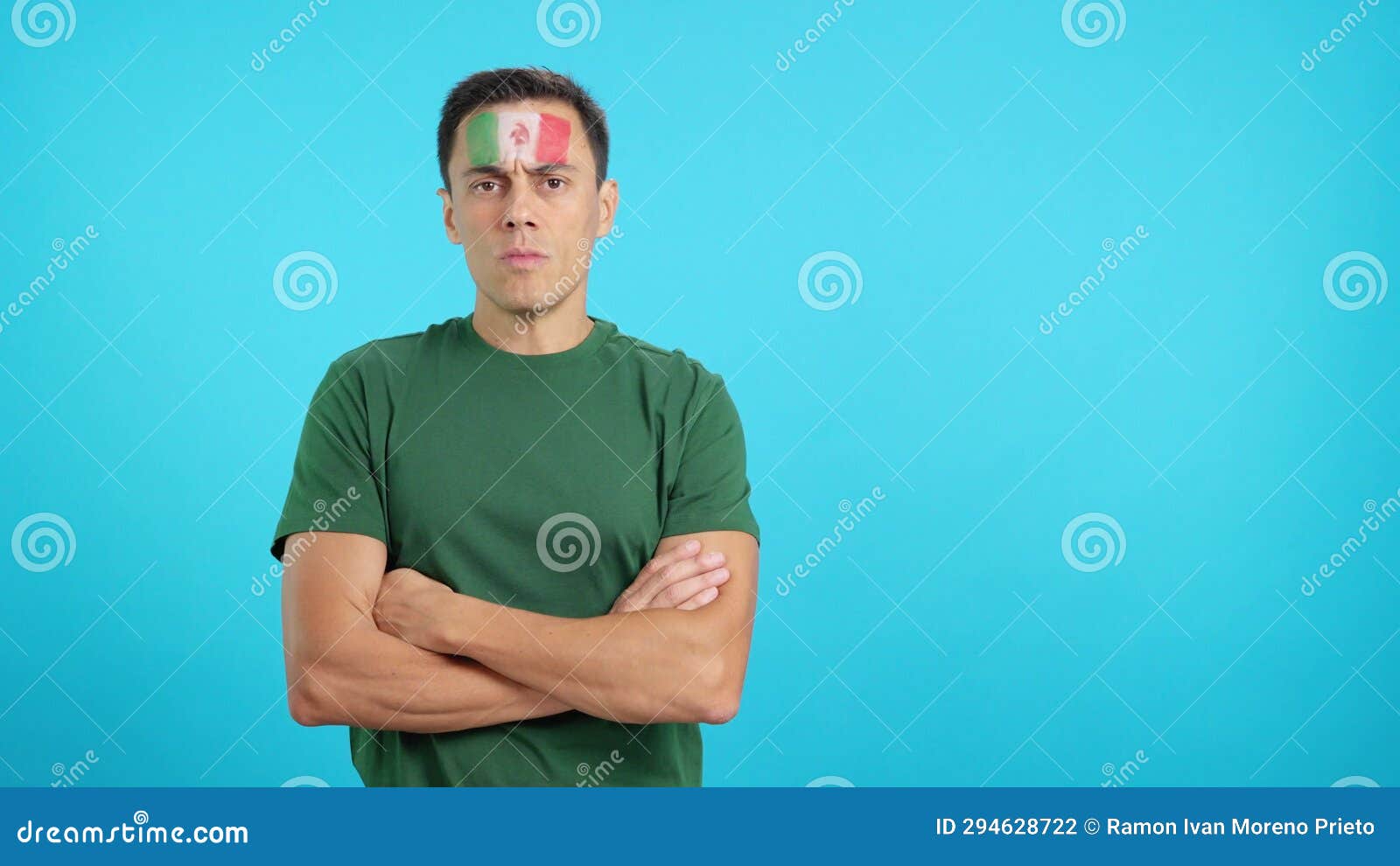 Dignified and Serious Man with Mexican Flag Painted on Face Stock ...
