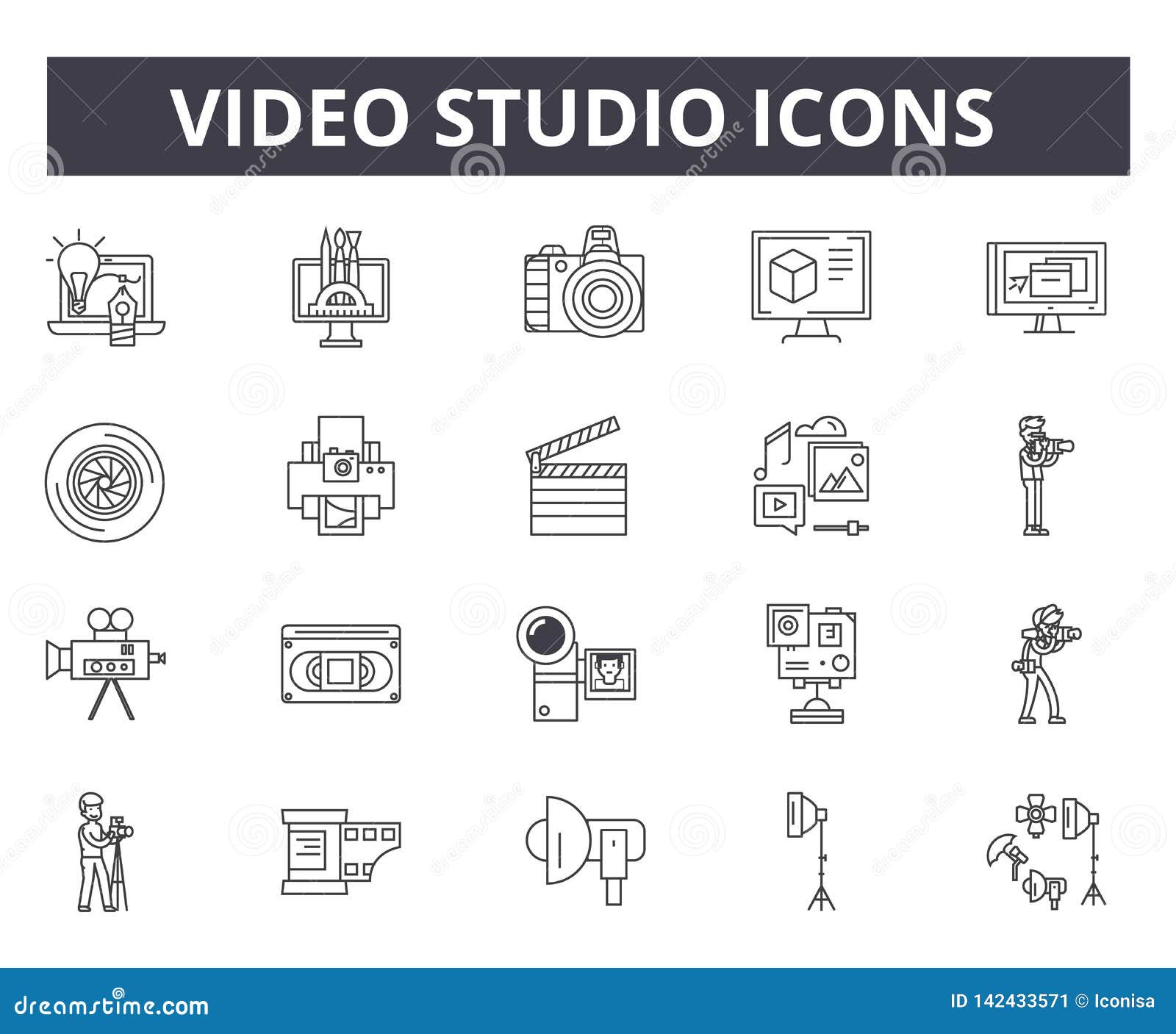 Video Studio Line Icons for Web and Mobile Design. Editable Stroke ...