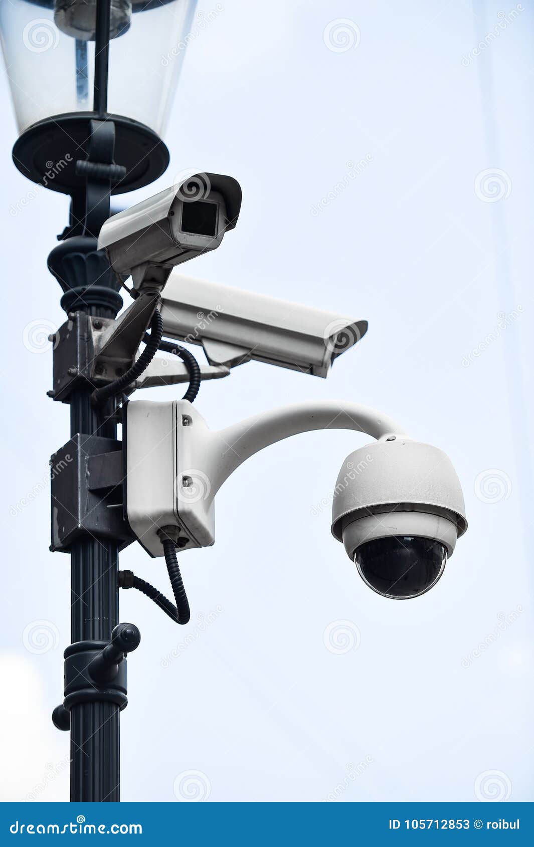 Surveillance Camera on a Lighting Pole Stock Image - Image of ...
