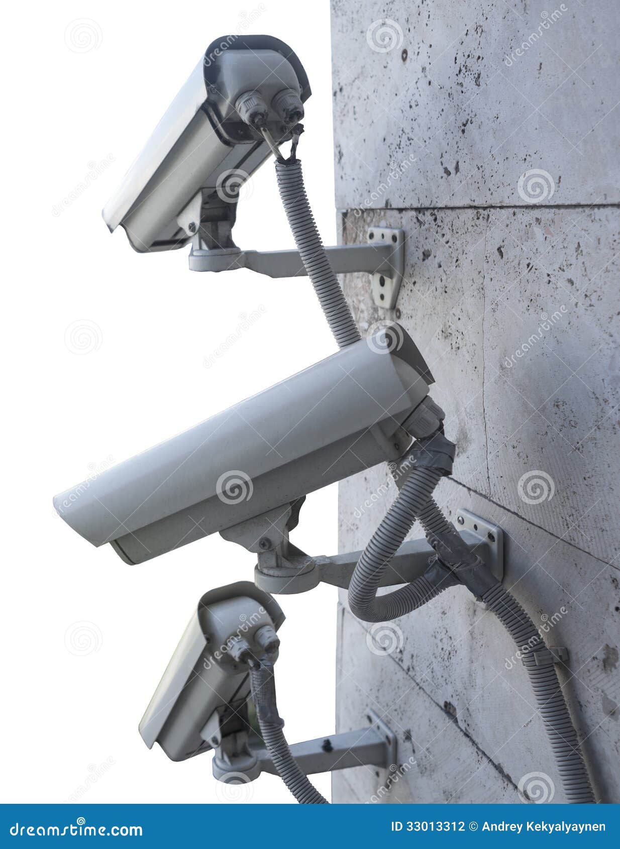 Video Surveillance Cameras on Wall Isolated on White Stock Photo ...