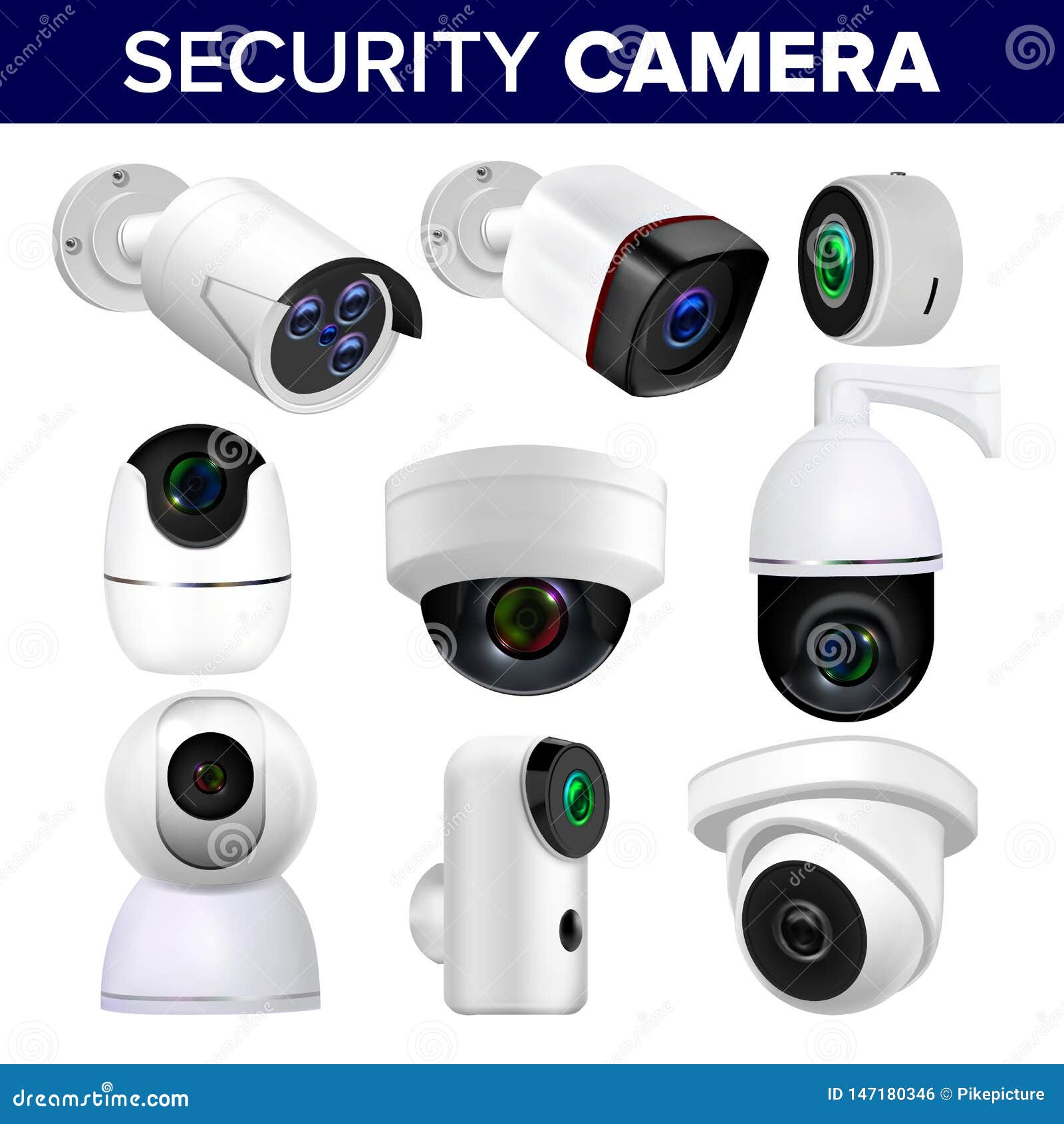 Video Surveillance Security Cameras Set Vector Stock Vector ...