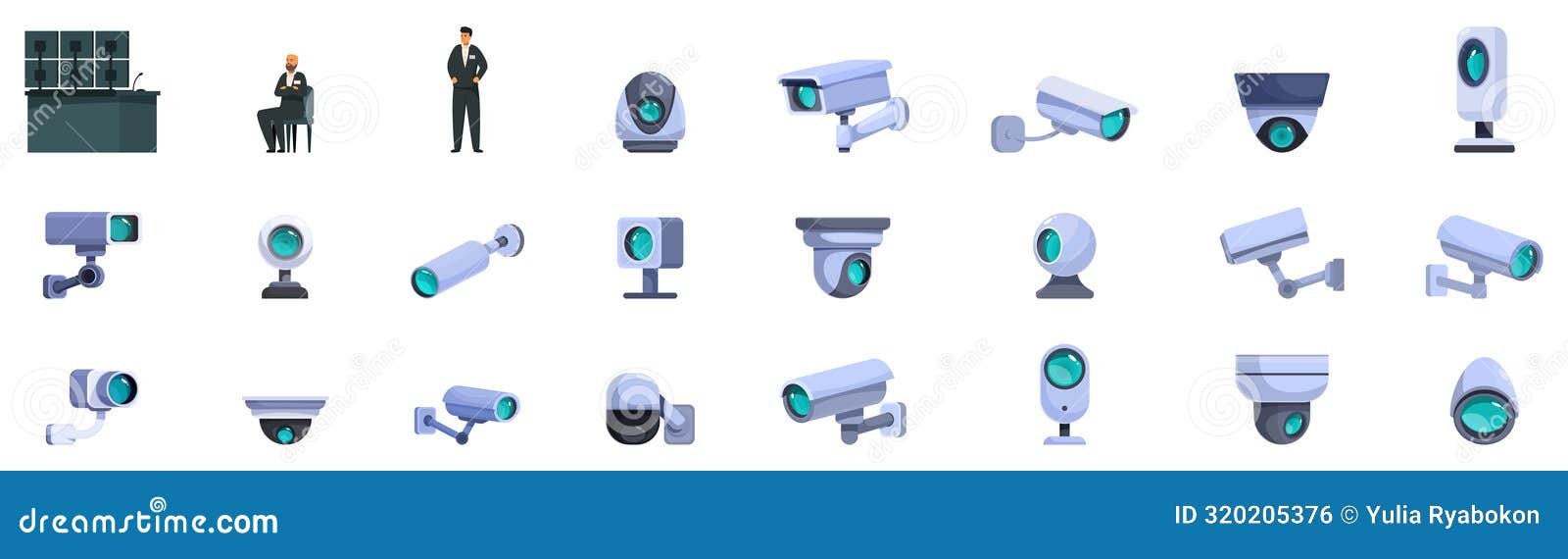 Video Surveillance System Icons Set Vector. a Collection of Various ...