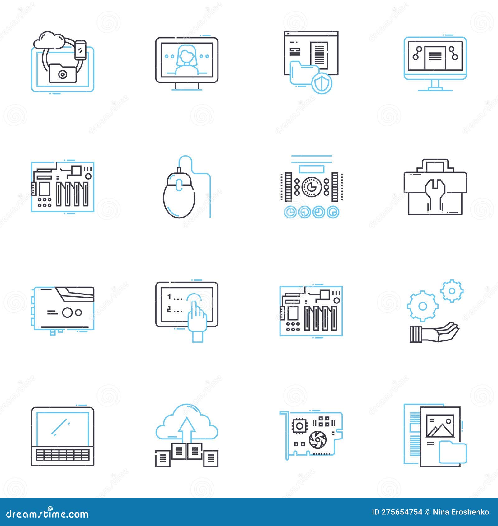 Video Tools Linear Icons Set. Edit, Record, Stream, Encode, Cut, Merge ...