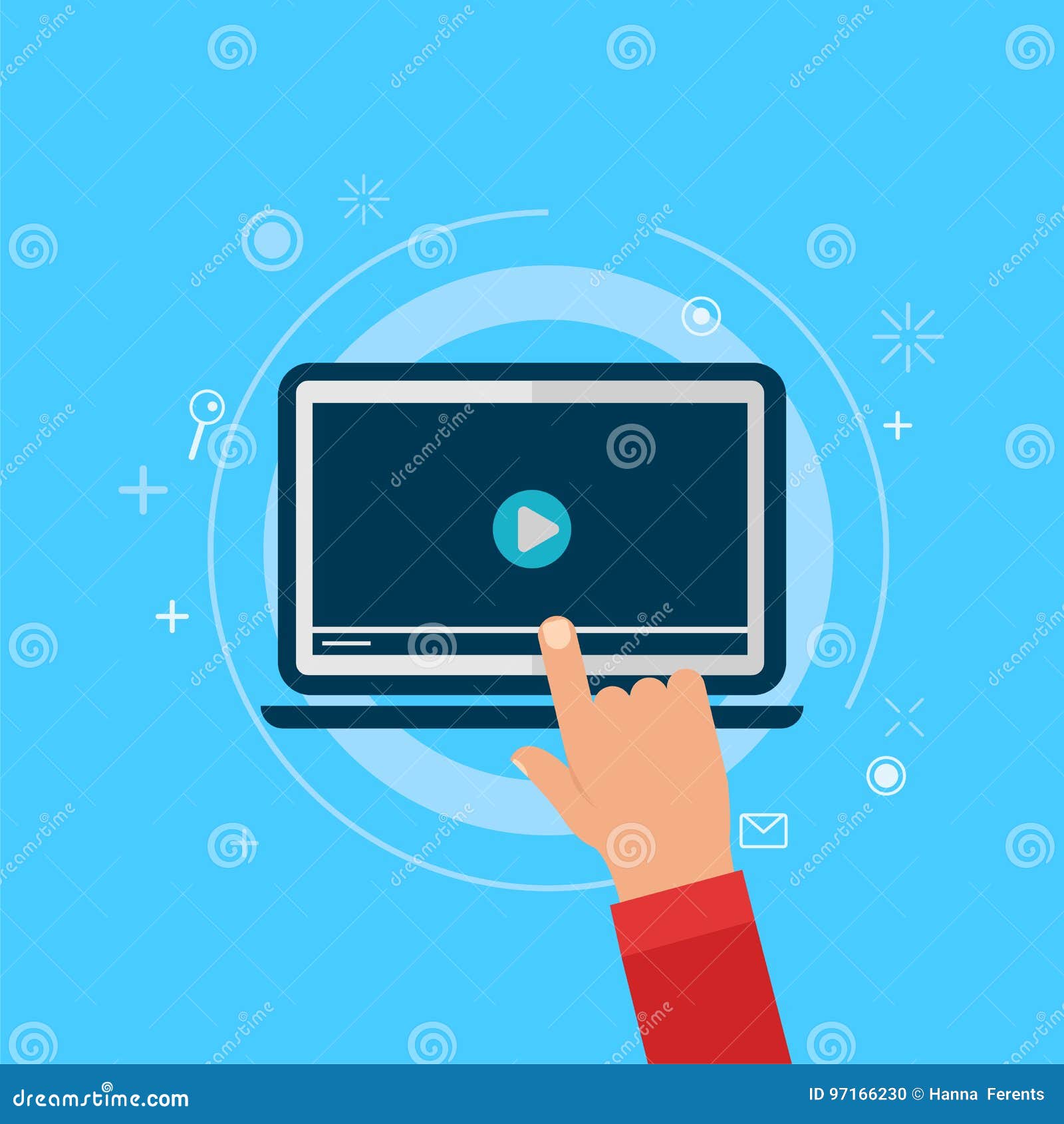 Video Tutorial Banner. Hand Pressing a Computer Stock Illustration ...