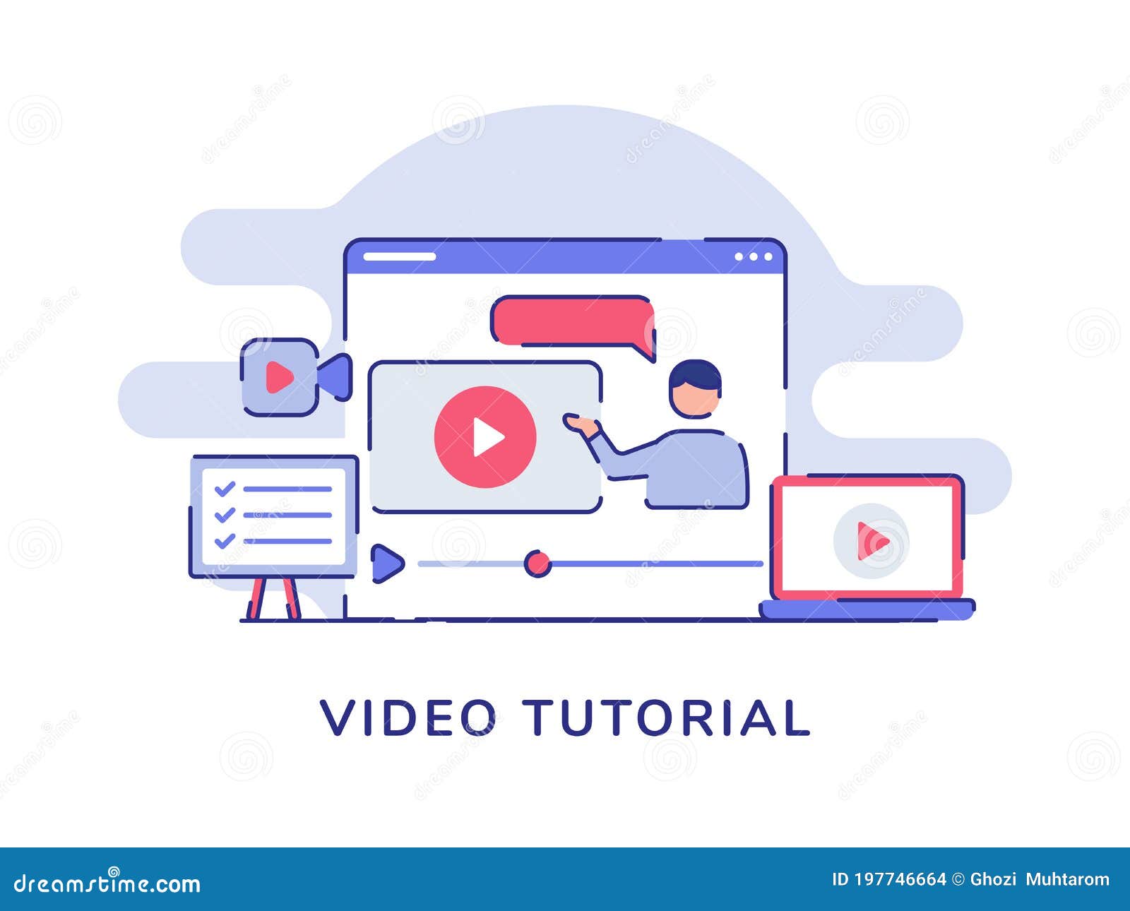 Video Tutorial Concept Video Man Presentation on Display Computer ...