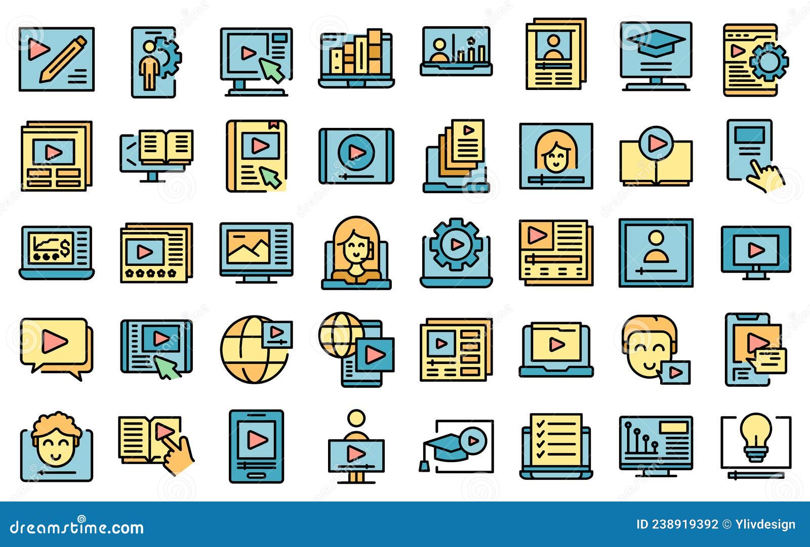 Video Tutorial Icons Set Vector Flat Stock Vector - Illustration of ...