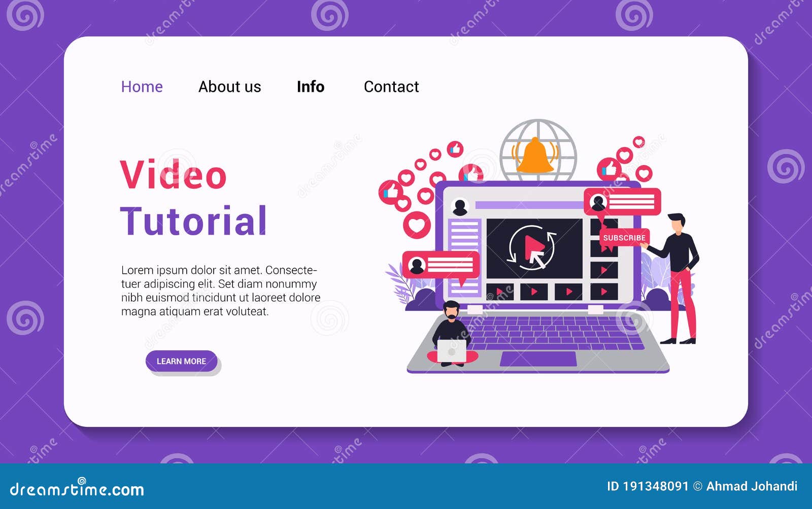 Video Tutorial Landing Page Template Graphic Design Illustration Stock ...