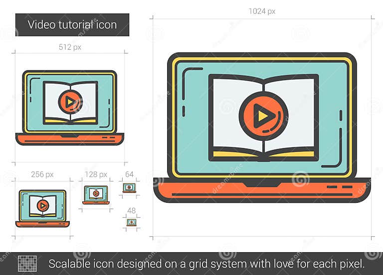 Video tutorial line icon. stock vector. Illustration of flat - 80696459