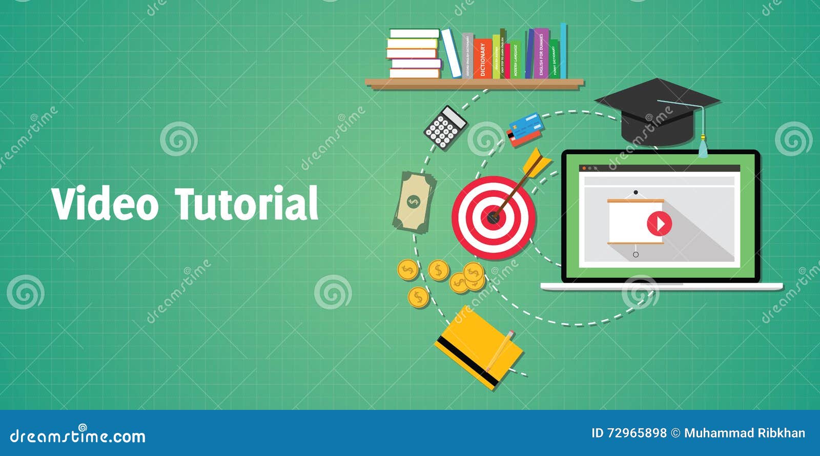 Video Tutorials Concept with Laptop Play and Goals Vector Graphic Stock ...