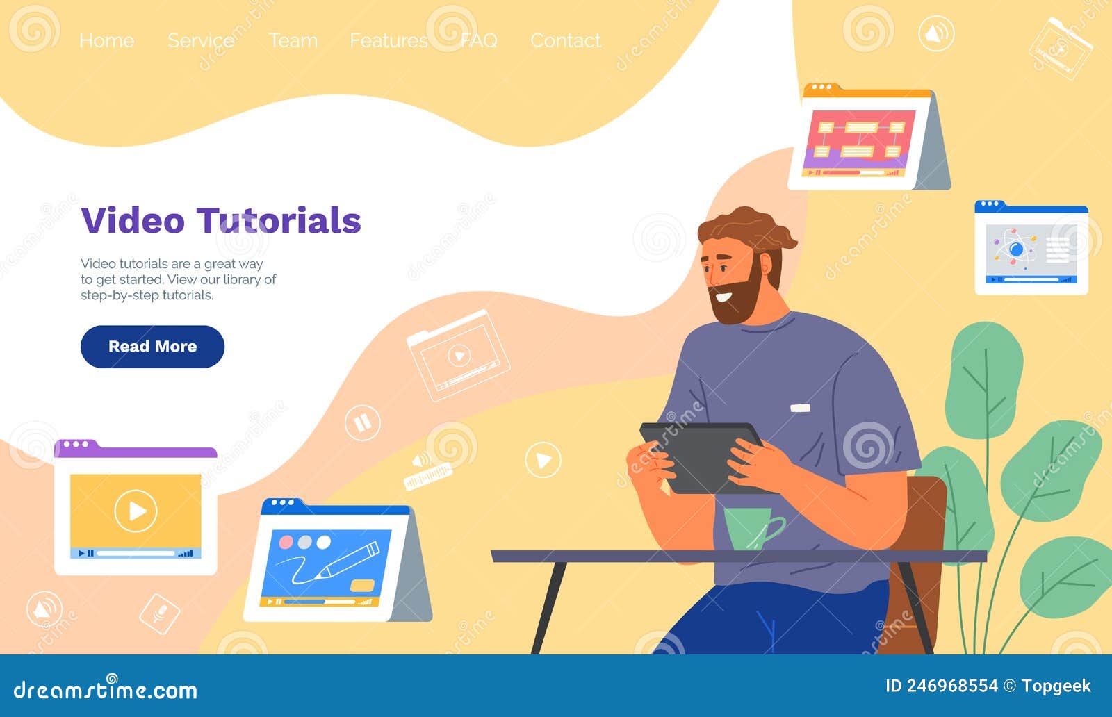 Video Tutorials for Online Learning. Man Takes Virtual Courses, Studies ...