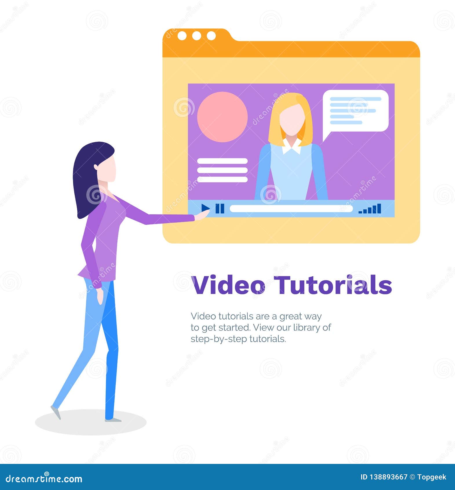 Video Tutorials for Student Studying Online Poster Stock Vector ...