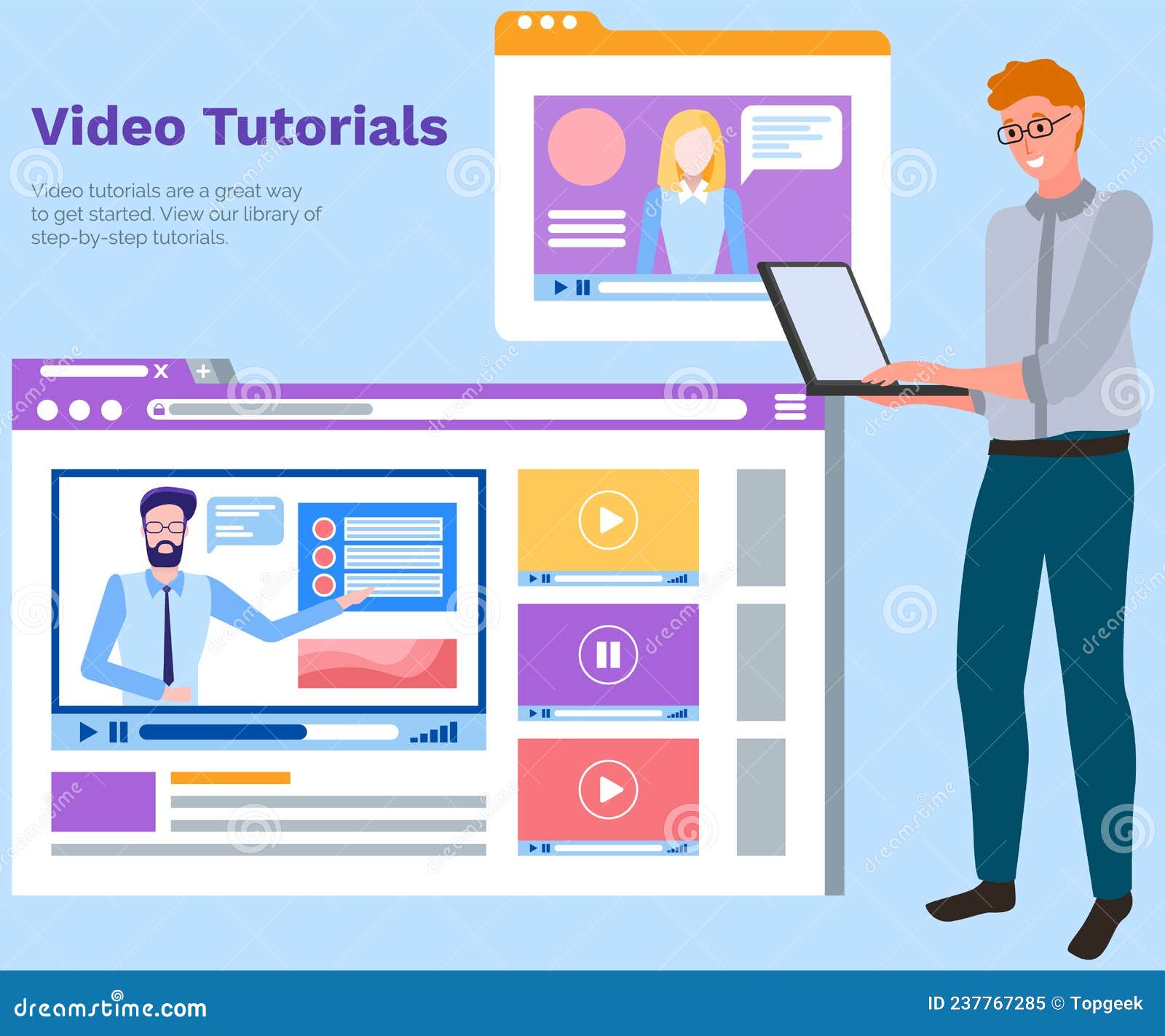 Video Tutorials, Study and Learning Concept. Monitor with Online Player ...