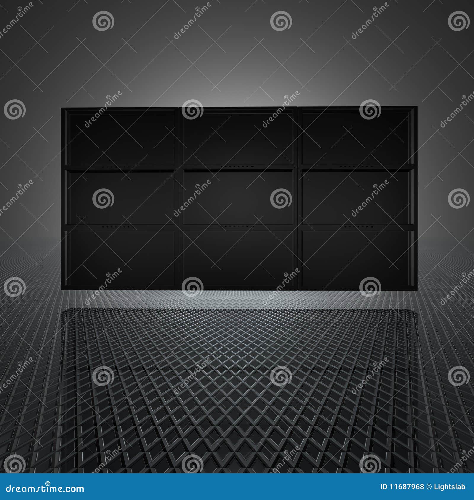 Video Wall with 9 Blank Screens Stock Illustration - Illustration of ...