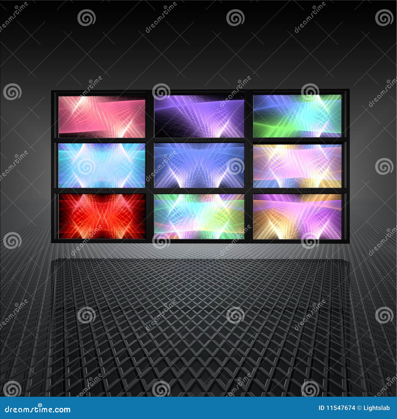 Video Wall with Abstract Lights on the Screens Stock Illustration ...
