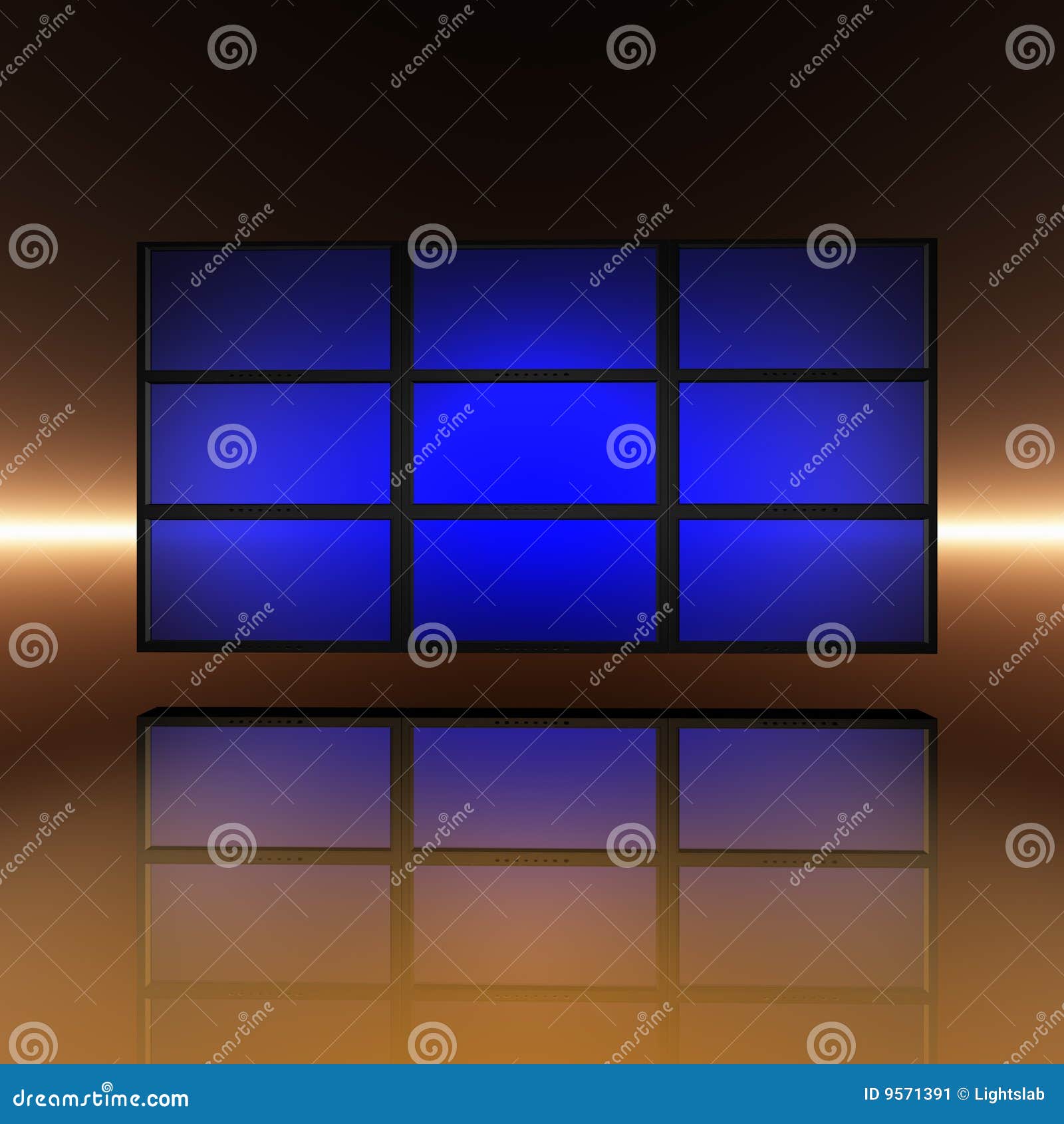 Video Wall with Blue Screens Stock Illustration - Illustration of ...