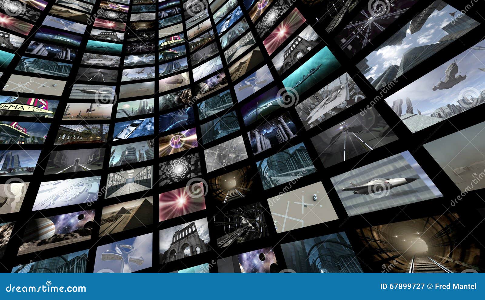 Video Wall with Many Screen Images Stock Illustration - Illustration of ...
