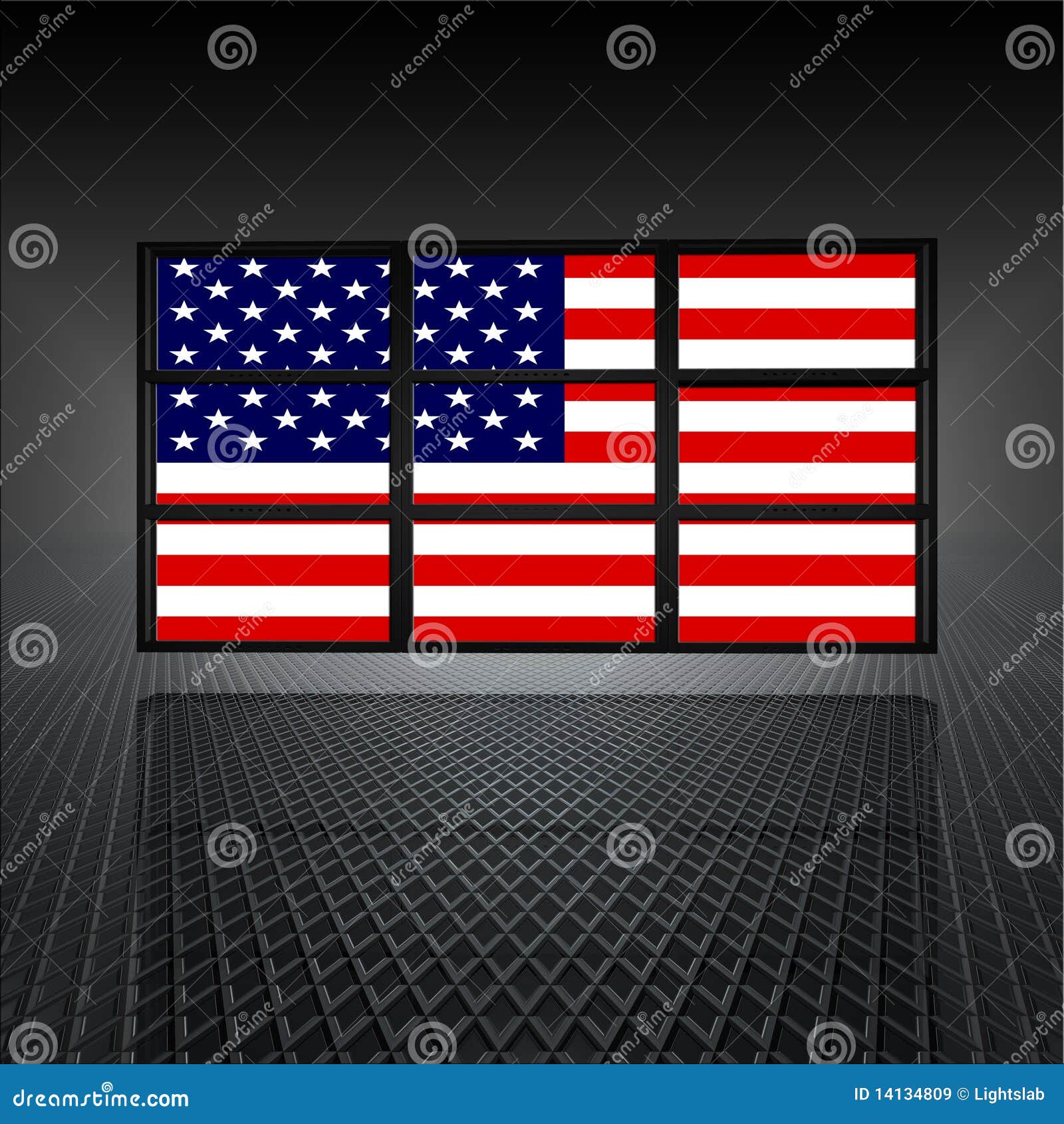Video Wall With Us Flag On Screens Picture. Image: 14134809