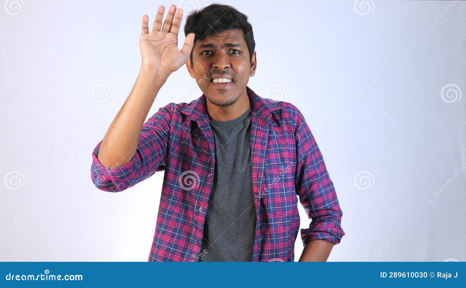 A Young Man Calling People from Long Distance Waving Hand Plain ...