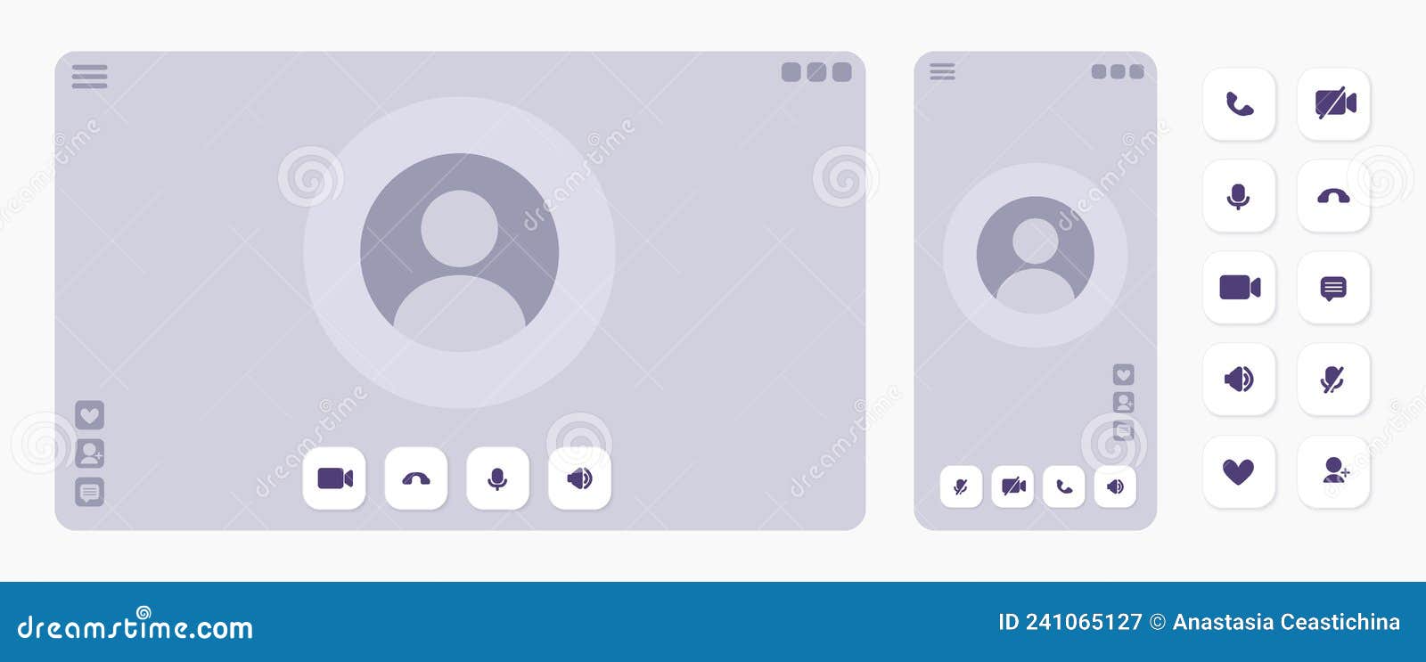 Videocall Interface Template with User Icon and Buttons. Light Ux ...