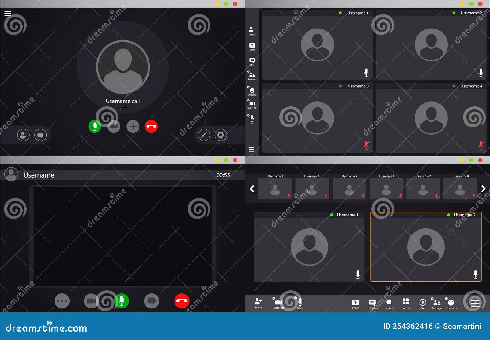 Videocall Interface, Video Call or Chat UI Screen Stock Vector ...