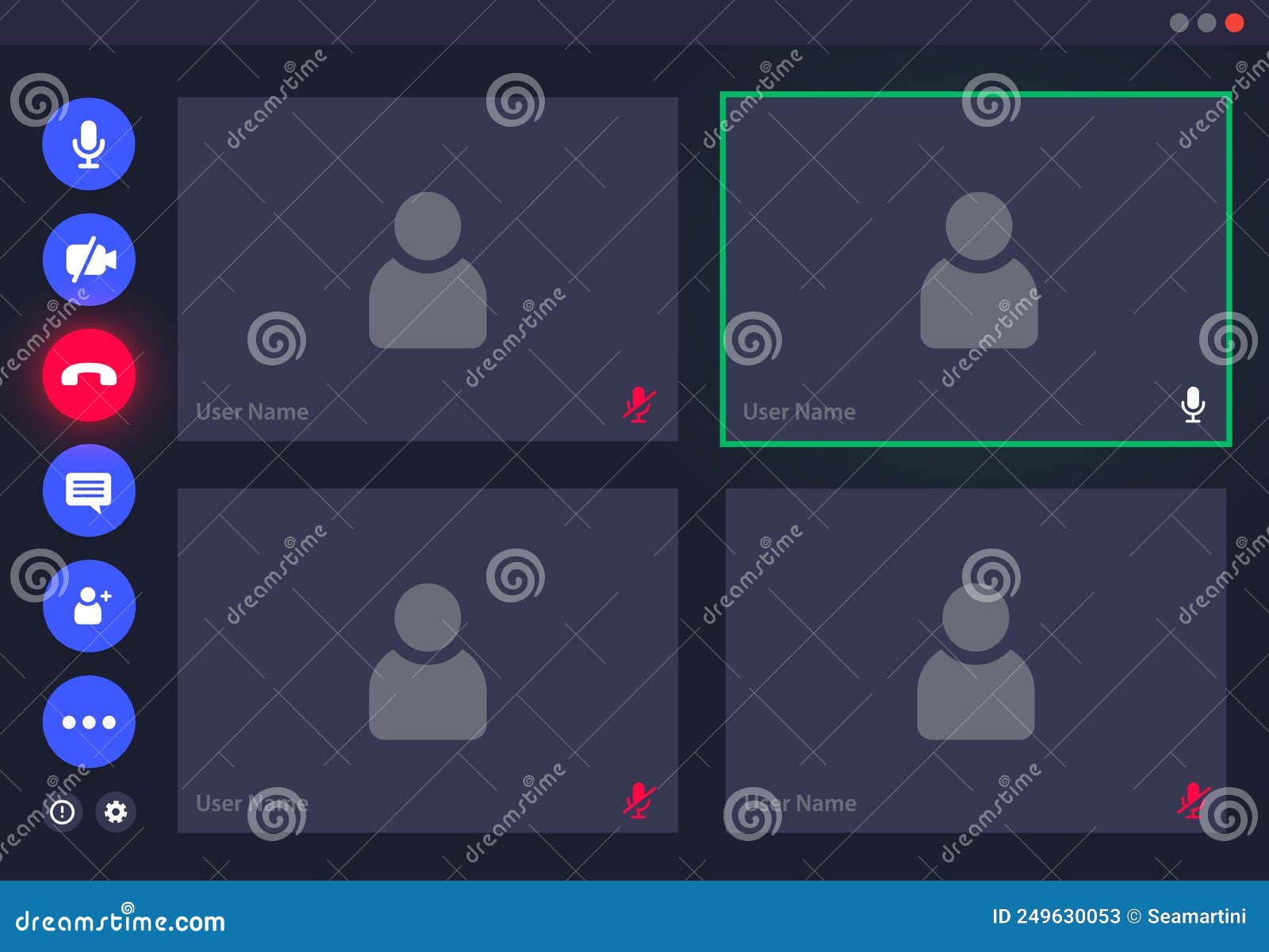 Videocall Interface, Video Call Screen UI Template Stock Vector ... Videocall Interface, Video Call Screen UI Template Stock Vector ...