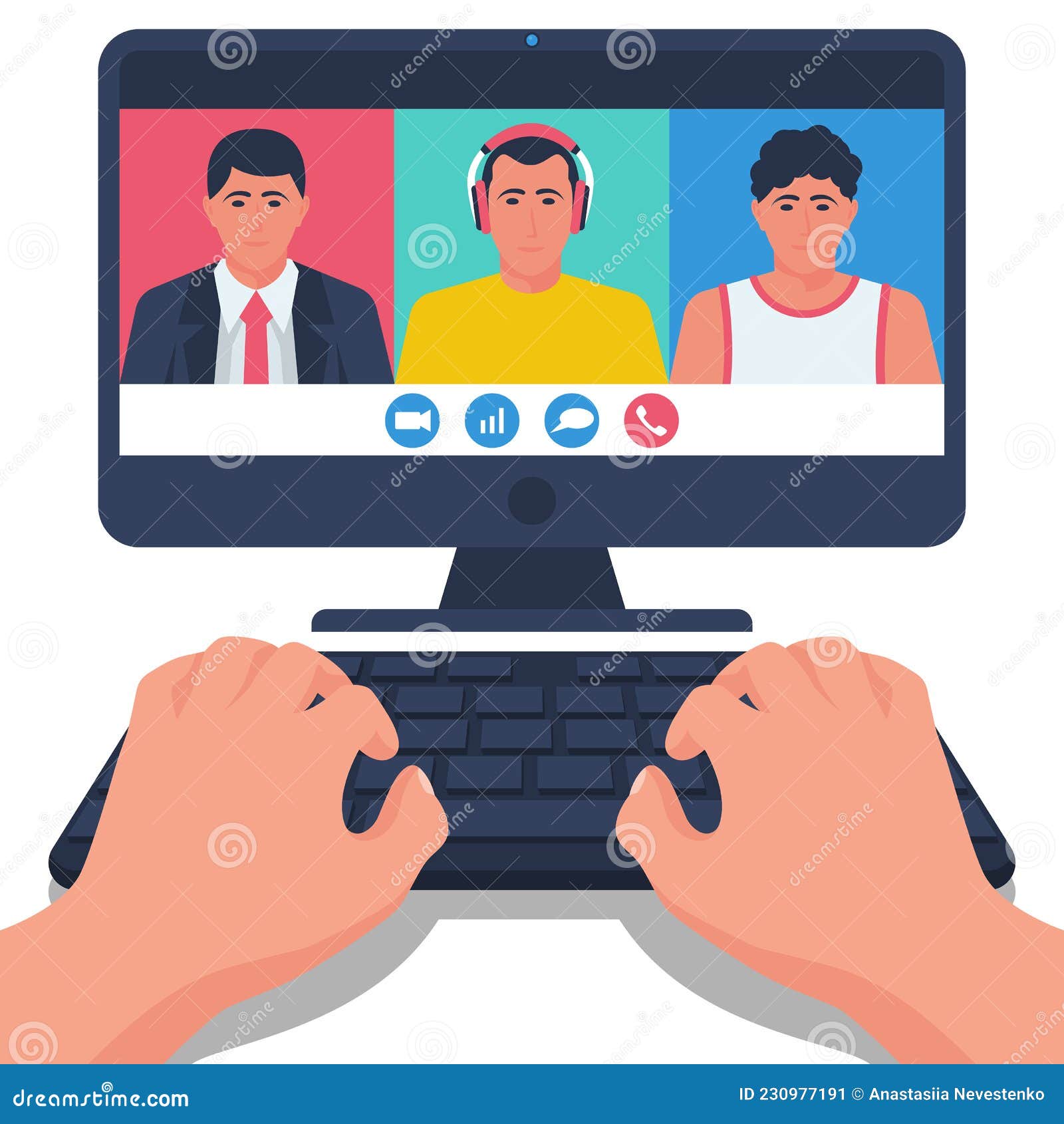 Videoconference Concept Design On World Map Background. Online Meeting ...