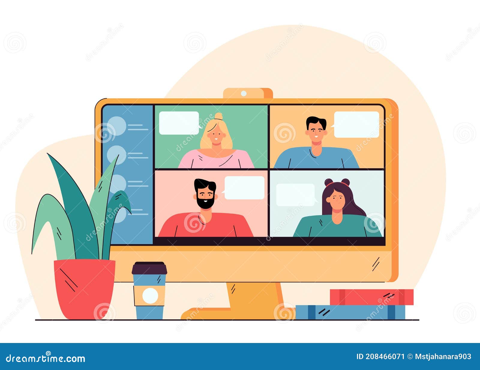 Videoconference With Happy People On Desktop Stock Vector ...