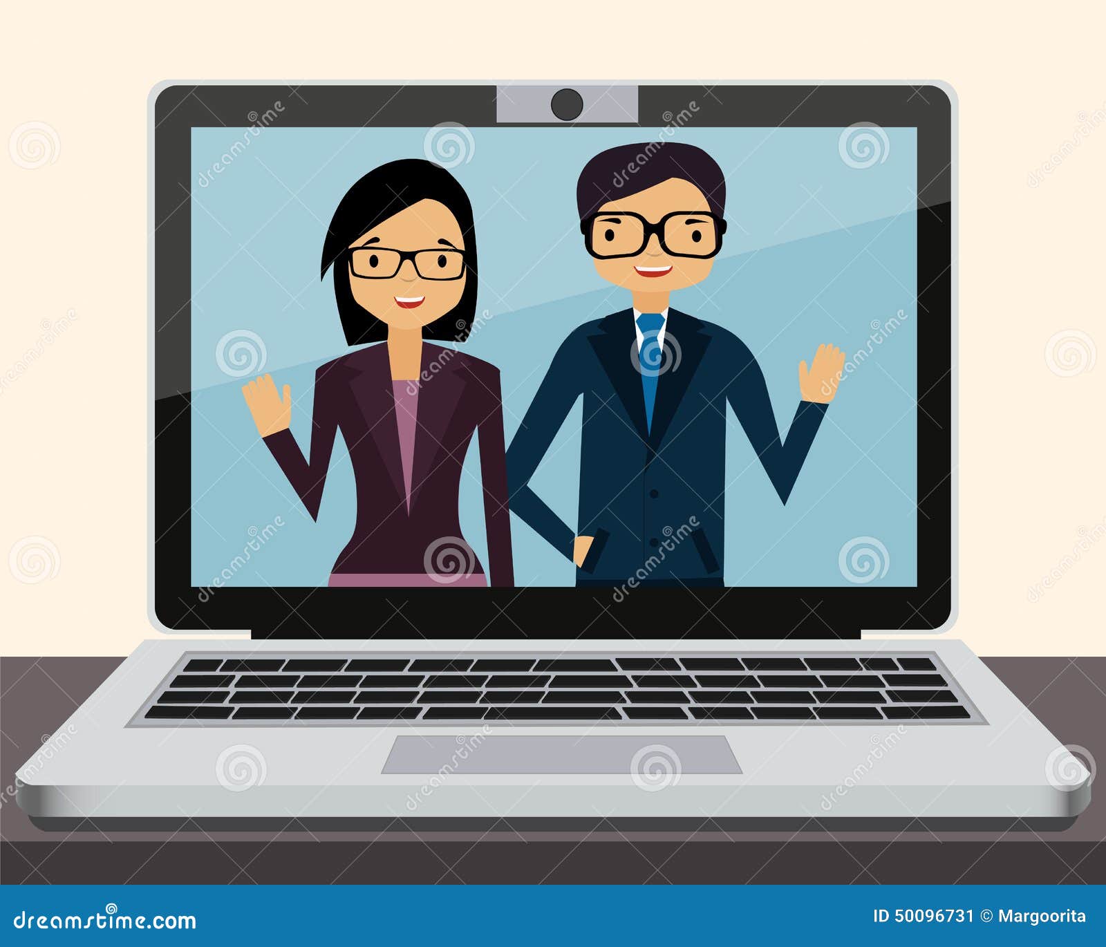 Videoconference on Laptop in Office Stock Vector - Illustration of ...