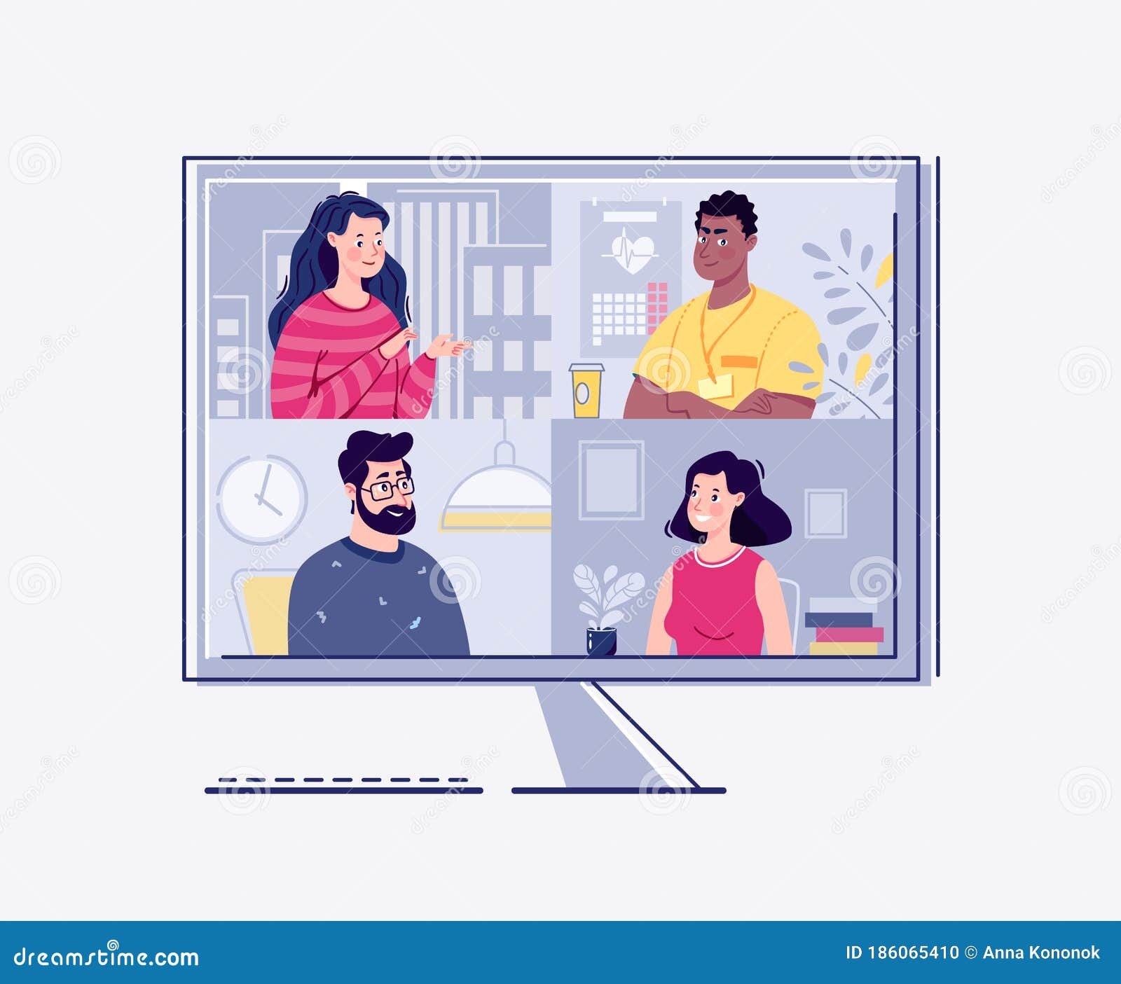 Workplace, Laptop Screen, a Group of People Talking on the Internet ...