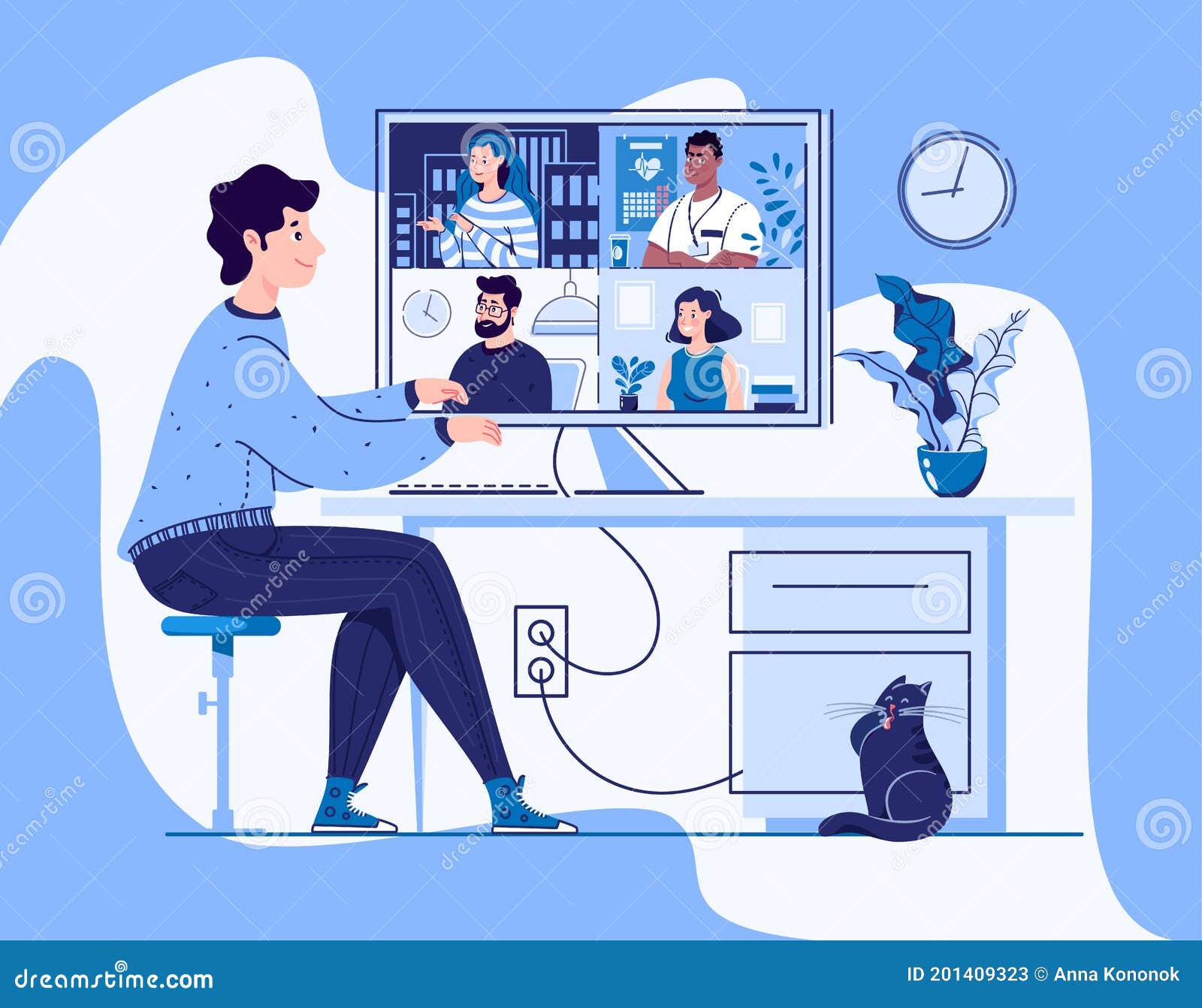 Videoconference, Webinar. the Concept of Online Meetings. Vector. Flat ...