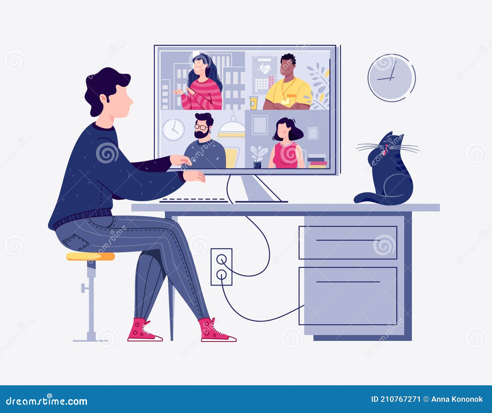 Videoconference, Webinar. the Concept of Online Meetings. Vector. Flat ...