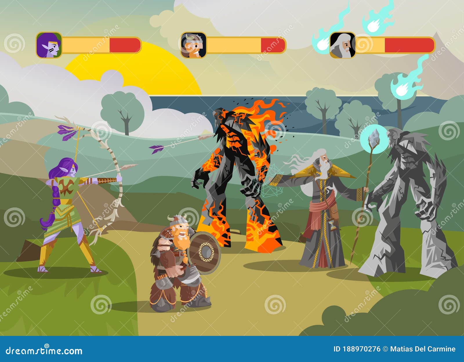 Rpg Magical Team Adventure Fighting Enemies Stock Vector - Illustration ...