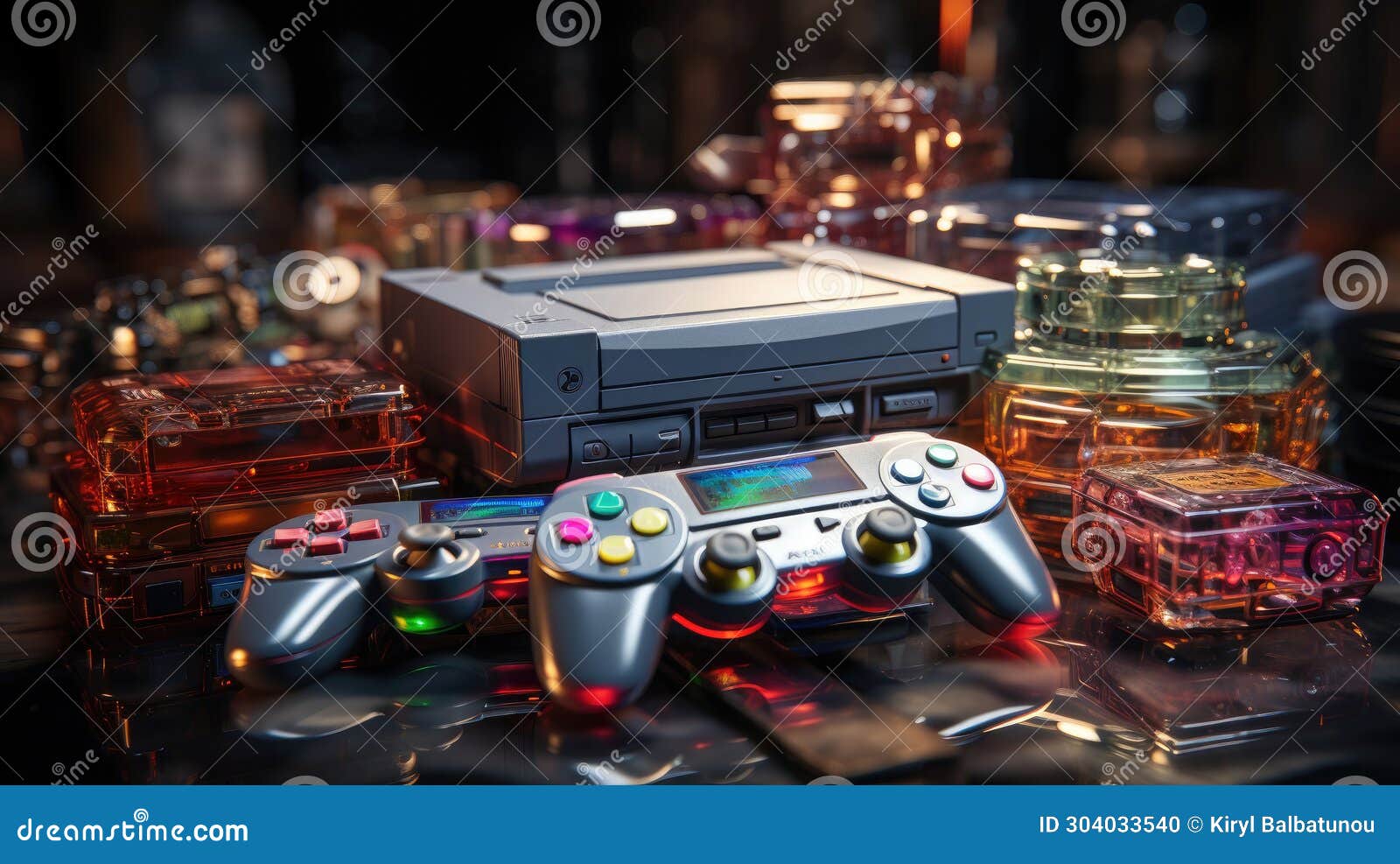 Videogame Console with Joystick on Table Stock Illustration ...