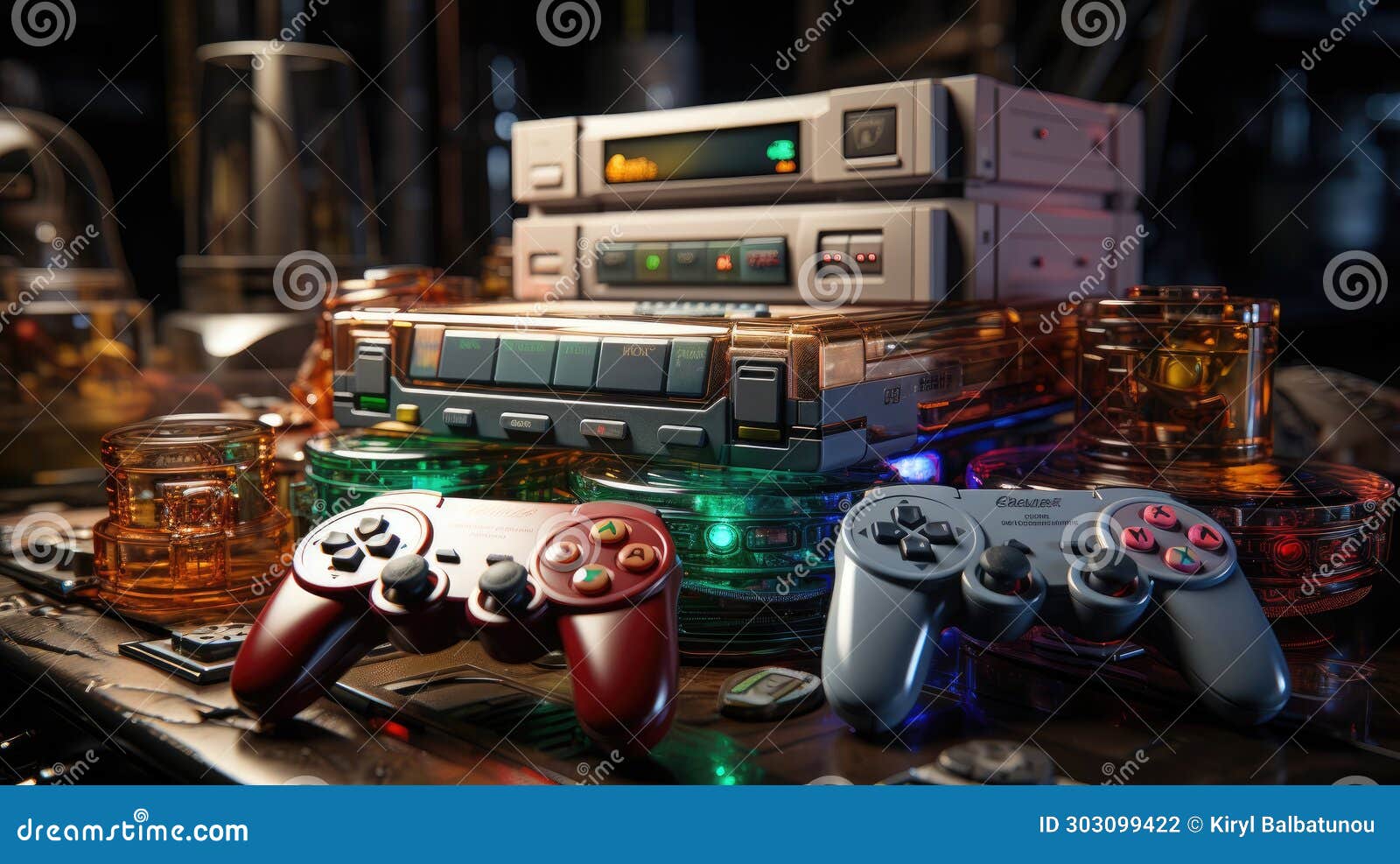 Videogame Console with Joystick on Table Stock Illustration ...