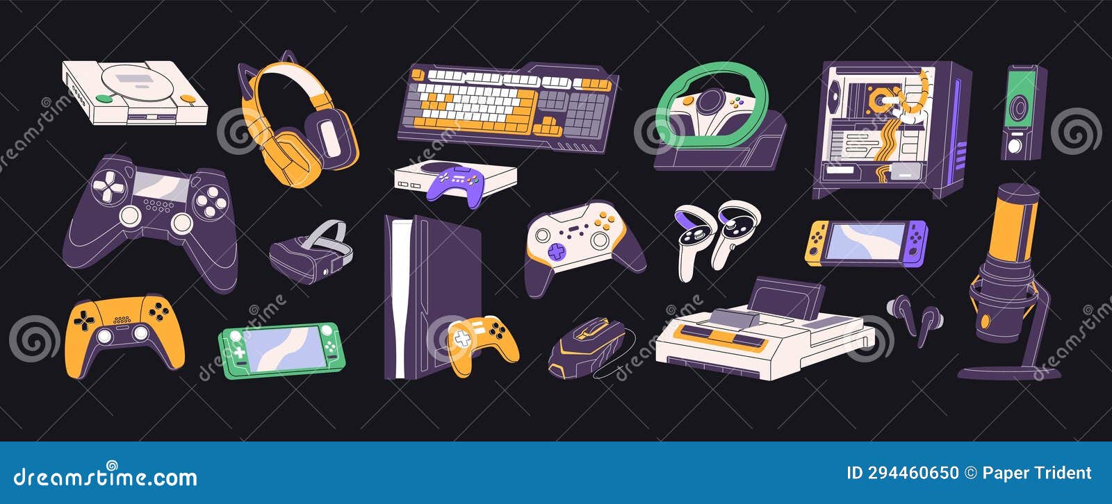 Videogame Equipment Set. Game Console, Computer and Gamepad. Gamer ...