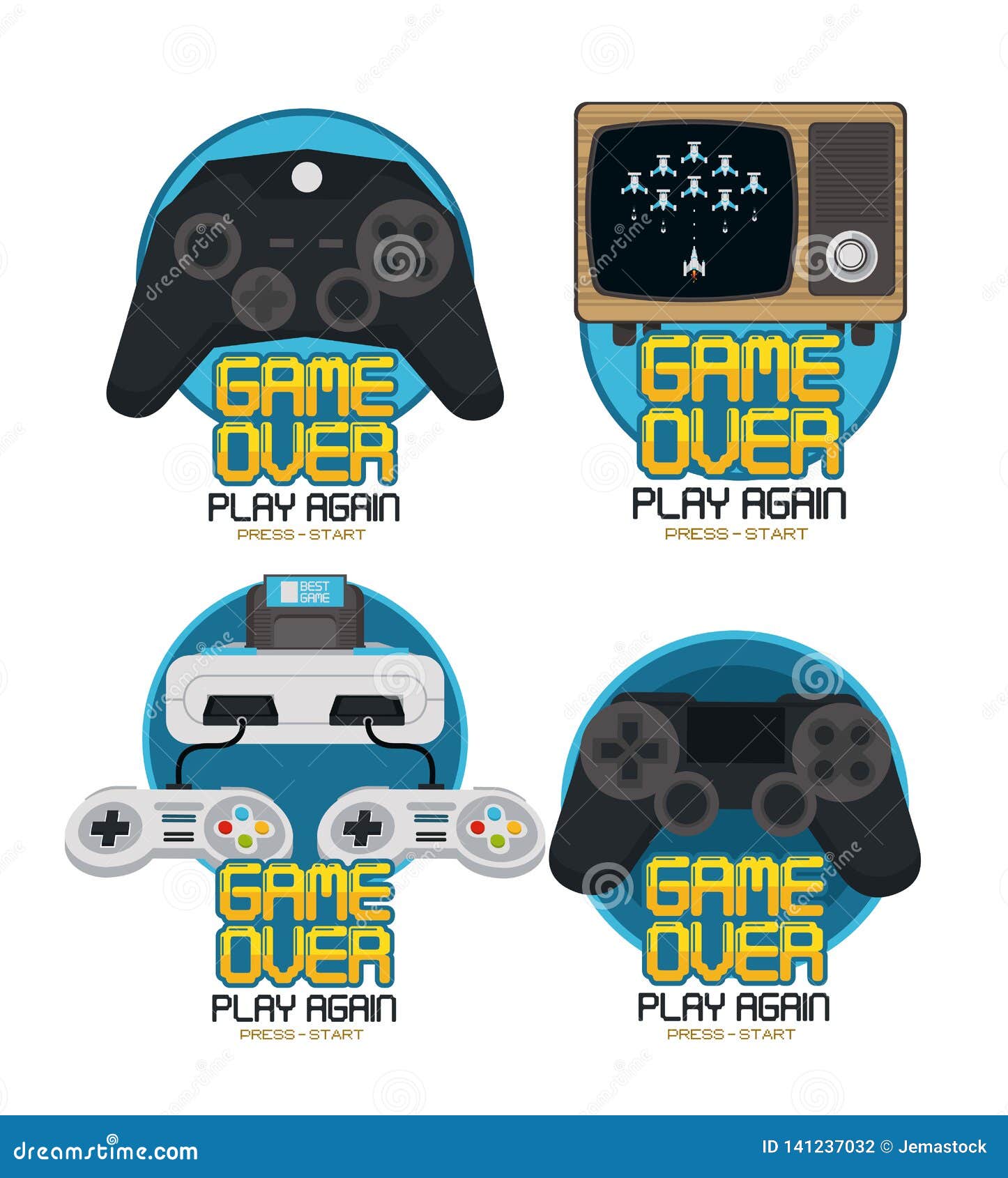 Videogame Game Over Emblems Stock Vector - Illustration of coinop ...