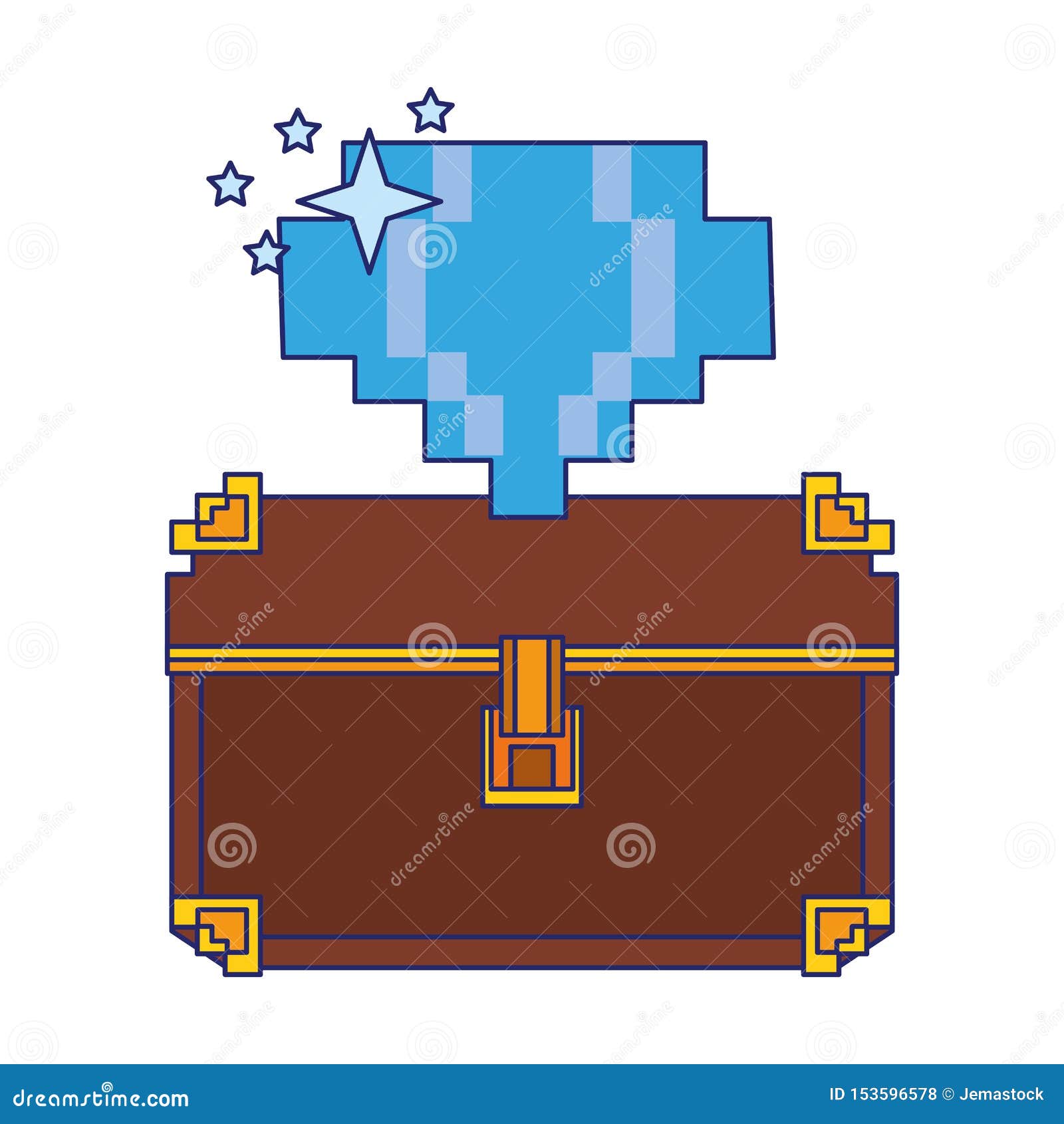 Videogame Pixelated Chest with Diamond Blue Lines Stock Vector ...