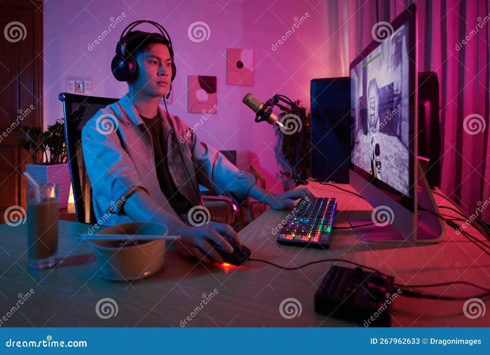 Videogamer Playing First Person Shooter Stock Image - Image of record ...