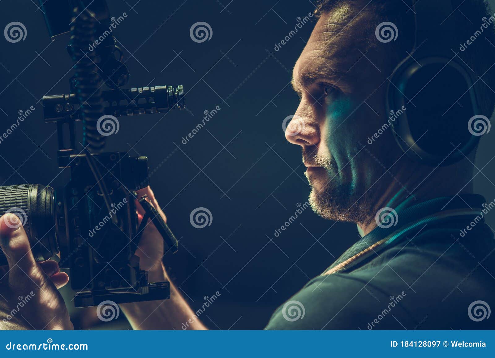 Videographer Camera Operator with Professional Digital Recording Device ...