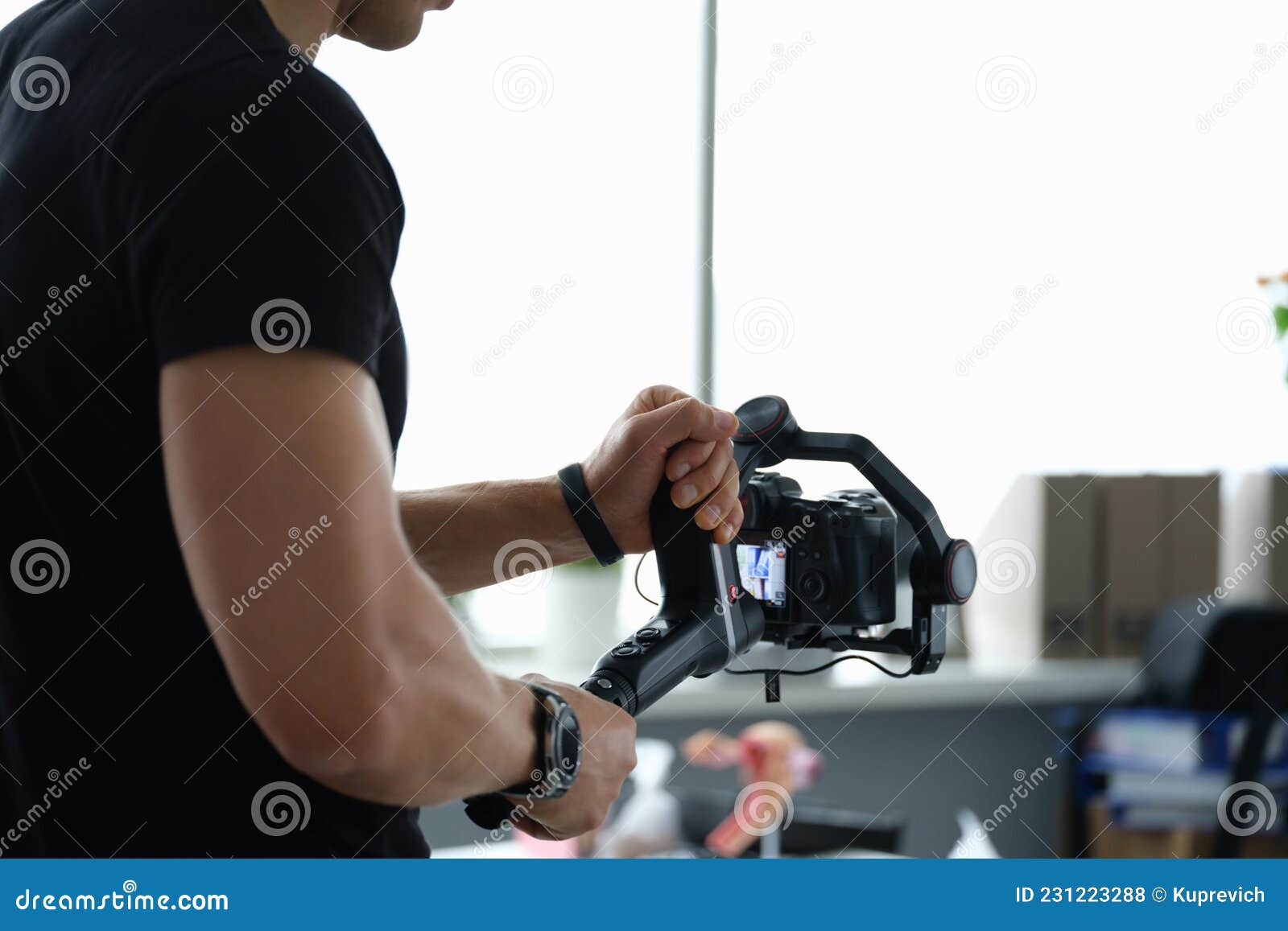 Videographer Holds Stabilizer with Camera in Hands Closeup Stock Photo ...