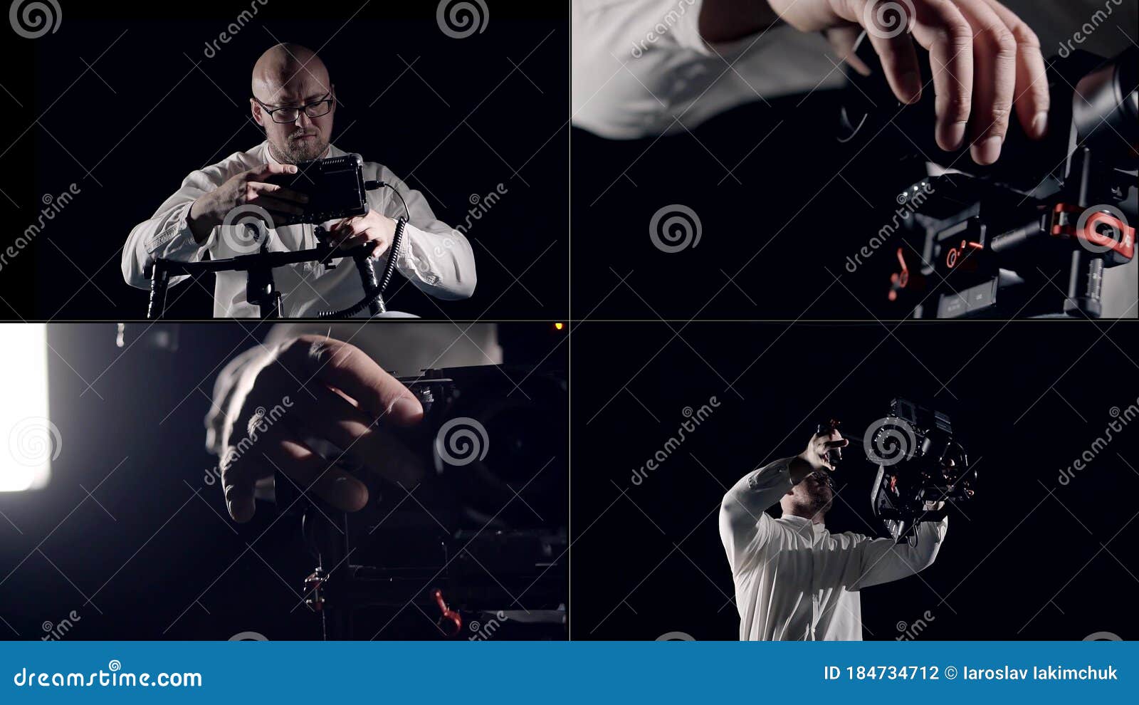 Videographer is Using Modern Steadicam in Studio, Professional ...