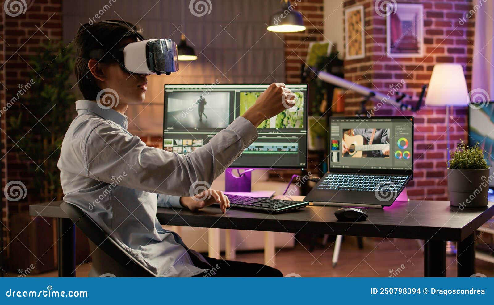 Videographer Using Vr Glasses and Editing Software on Pc Stock Photo ...