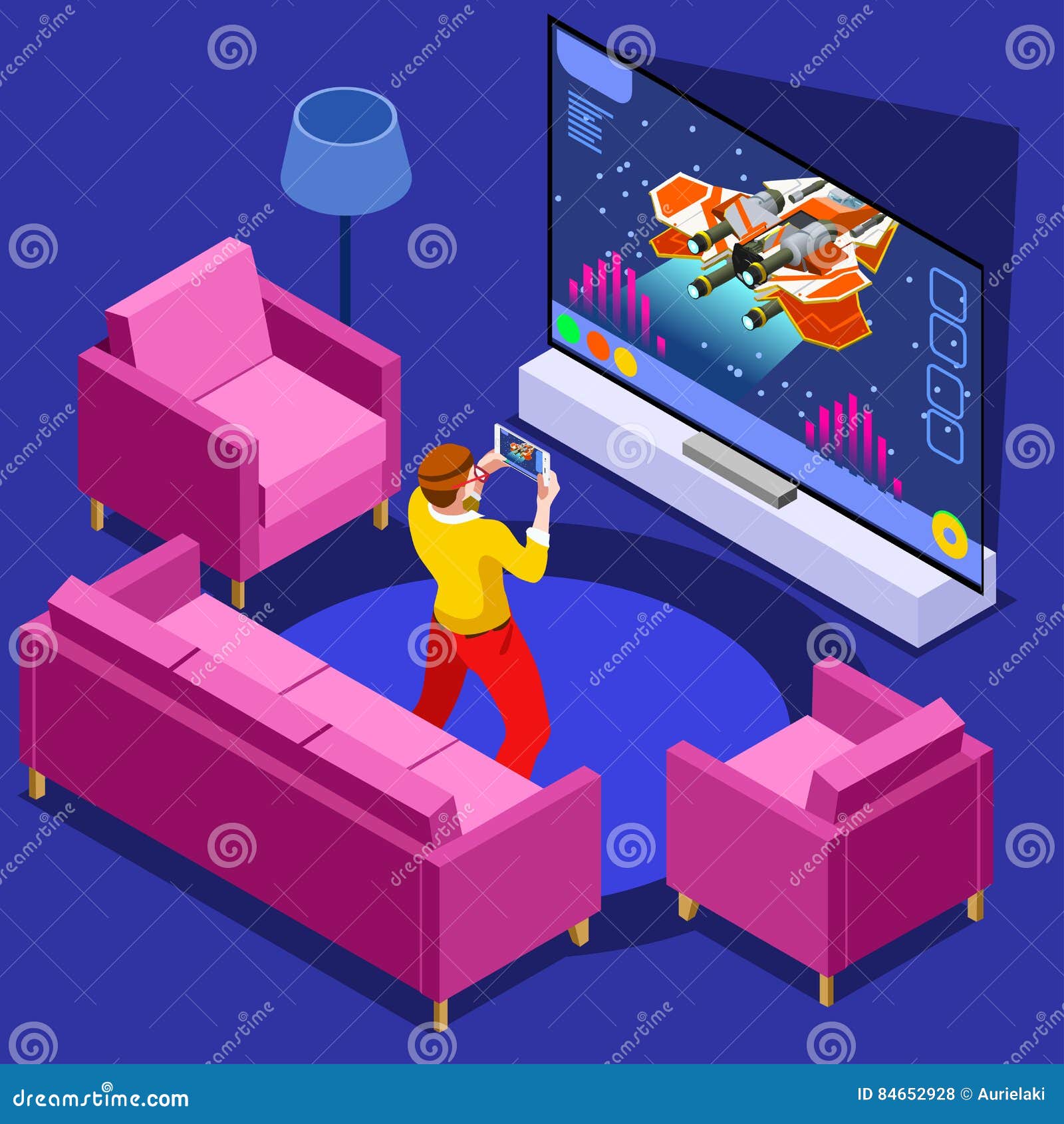 Videospiel-Computer-Spiel Isometrischer Person Vector Illustration ...